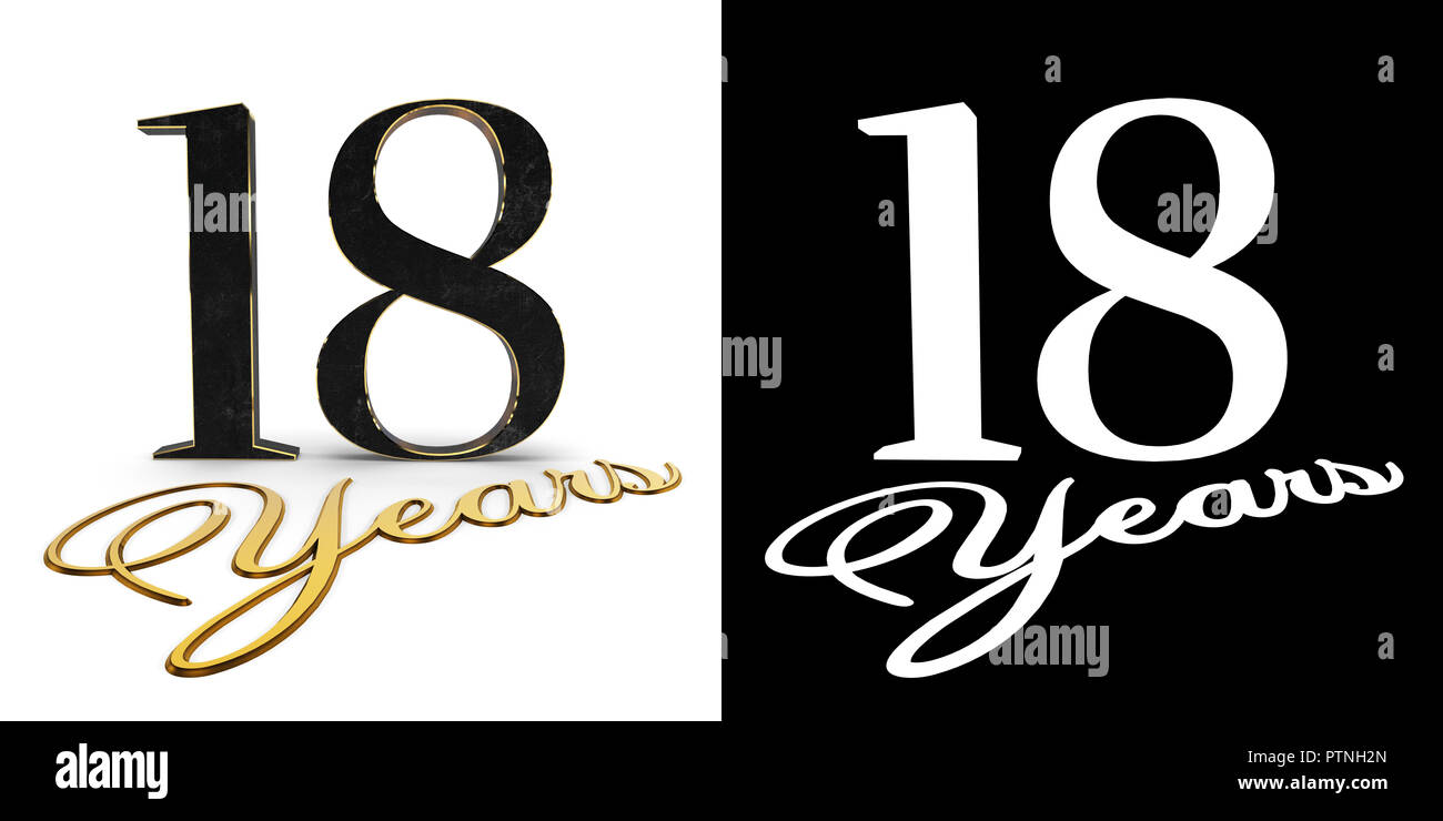 Golden number eighteen (number 18) and the inscription years with drop ...