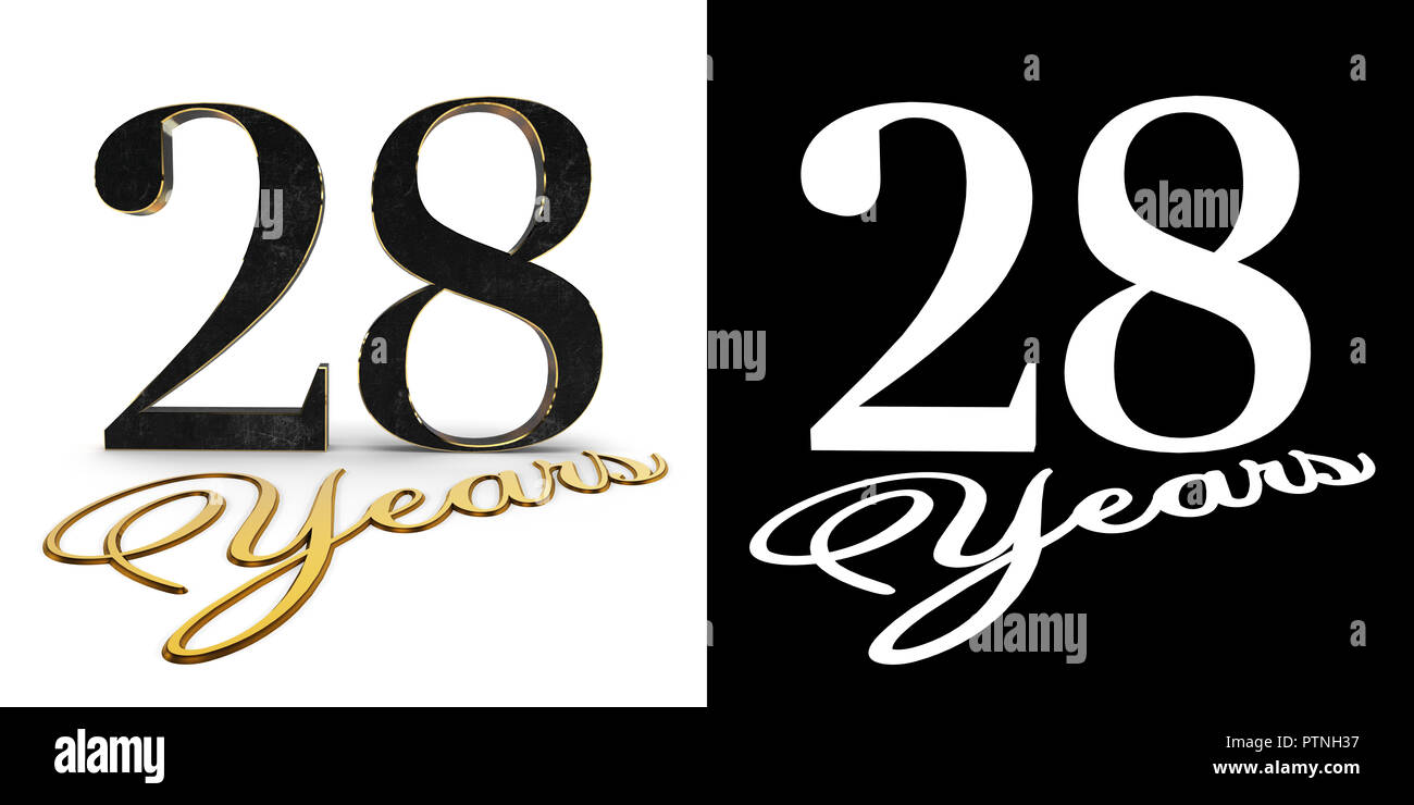 Golden number twenty eight (number 28) and the inscription years with ...