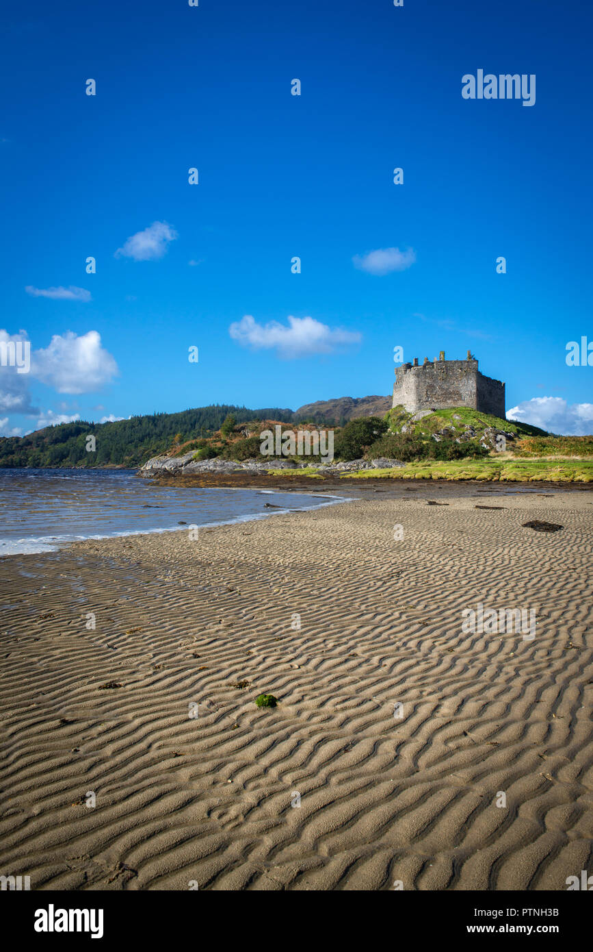 Castle Tioram Under Blue Sky from the Beach at Low Tide, Loch Moidart ...