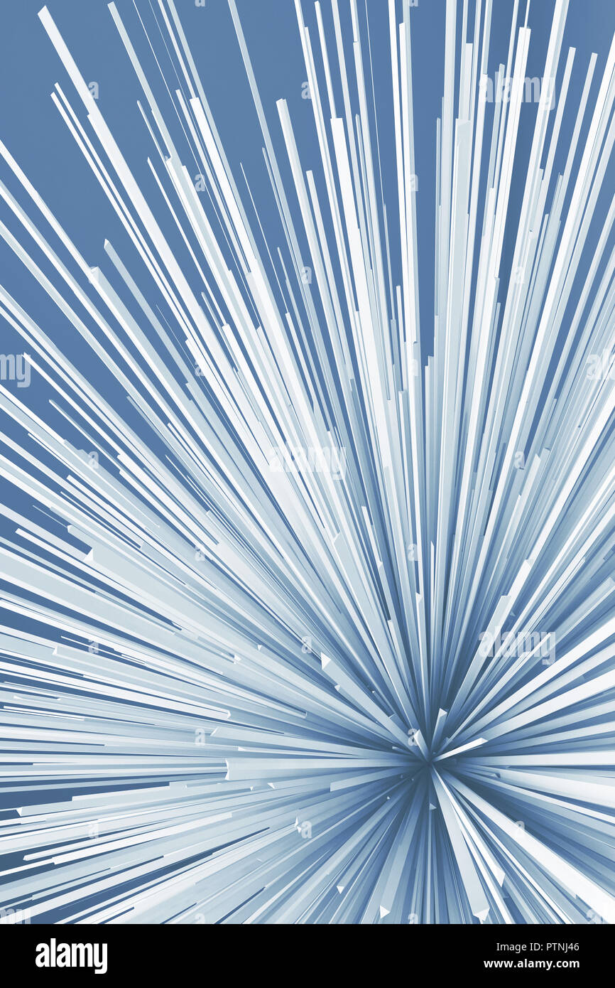 Abstract digital explosion pattern. Blue toned vertical 3d render ...