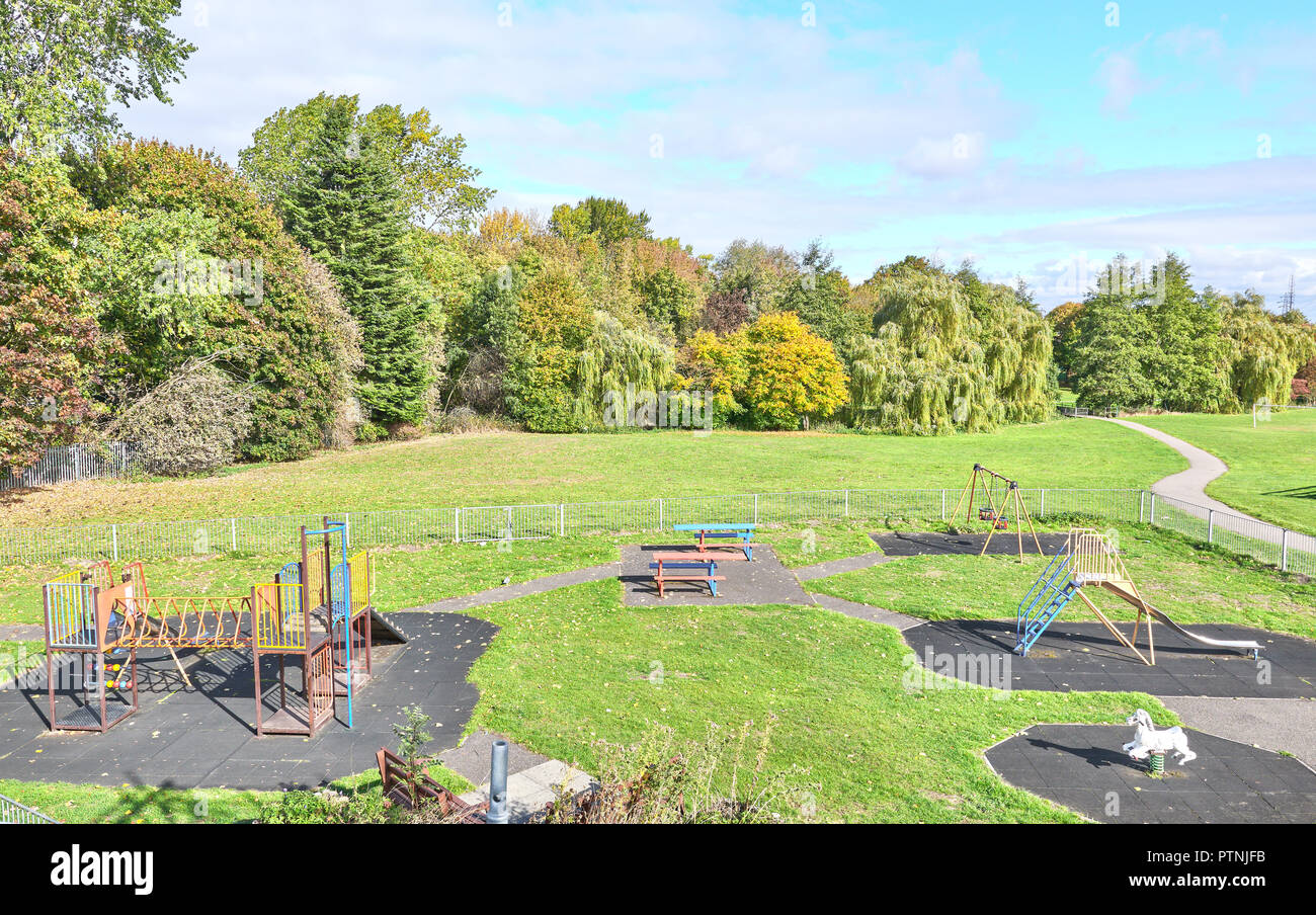 Children's playground in West Glebe park in the East Midlands town of ...
