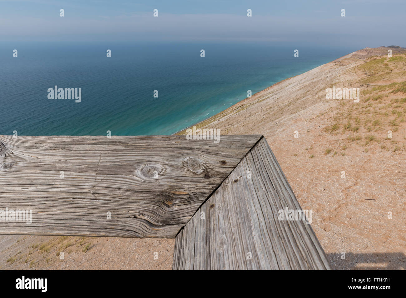 View of Lake Michigan from a high boardwalk in Sleeping Bear Dunes ...