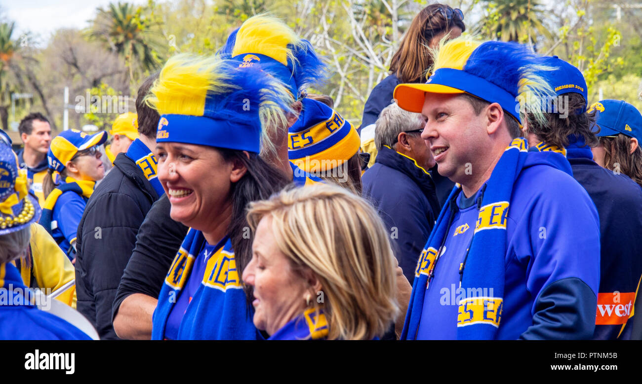 West Coast Eagles Football Club fans and supporters marching to the ...
