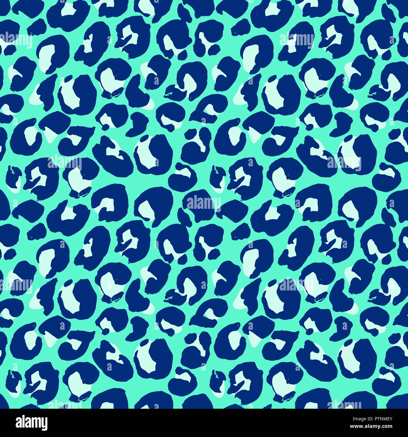 Vector illustration leopard print seamless pattern. Blue hand drawn ...
