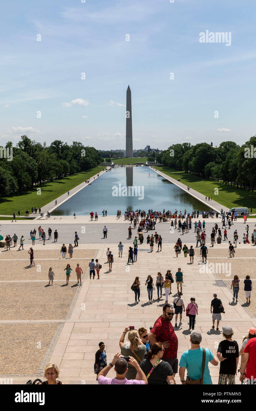 Washington Monument view from the reflecting pool. Washington DC, USA ...