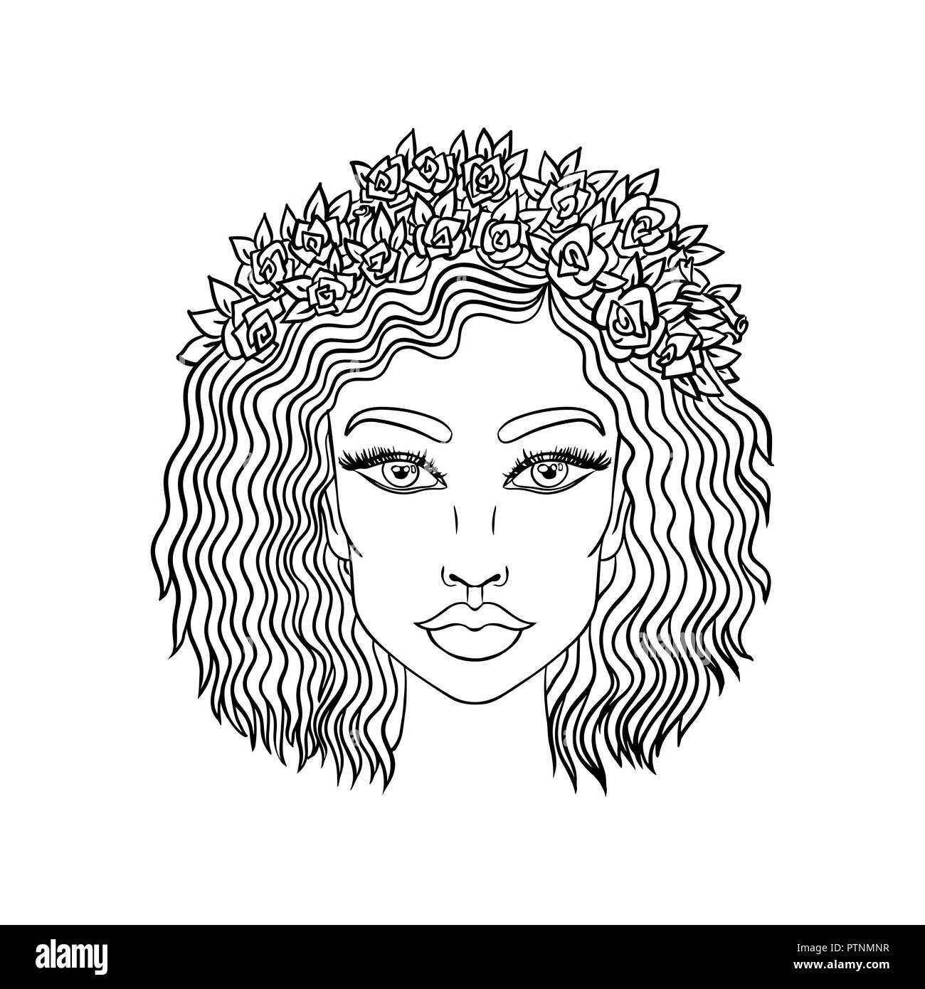 Doodle girls face. Womens portrait for adult coloring book. Vector ...