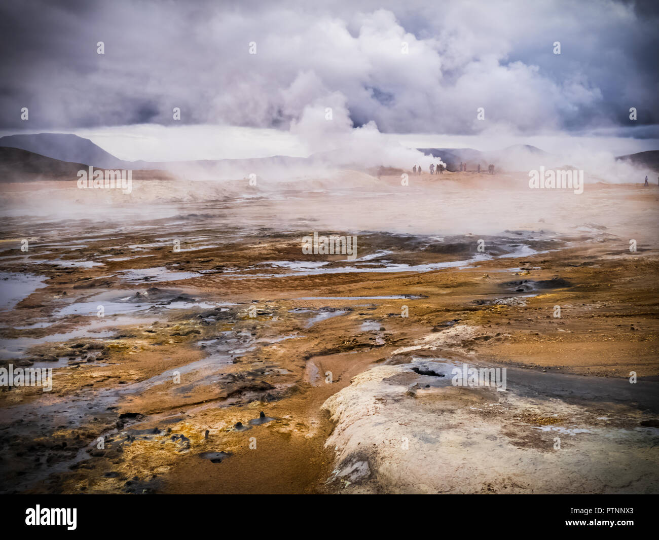 Thermal gas coming out from the ground at Hverir geothermal area in ...