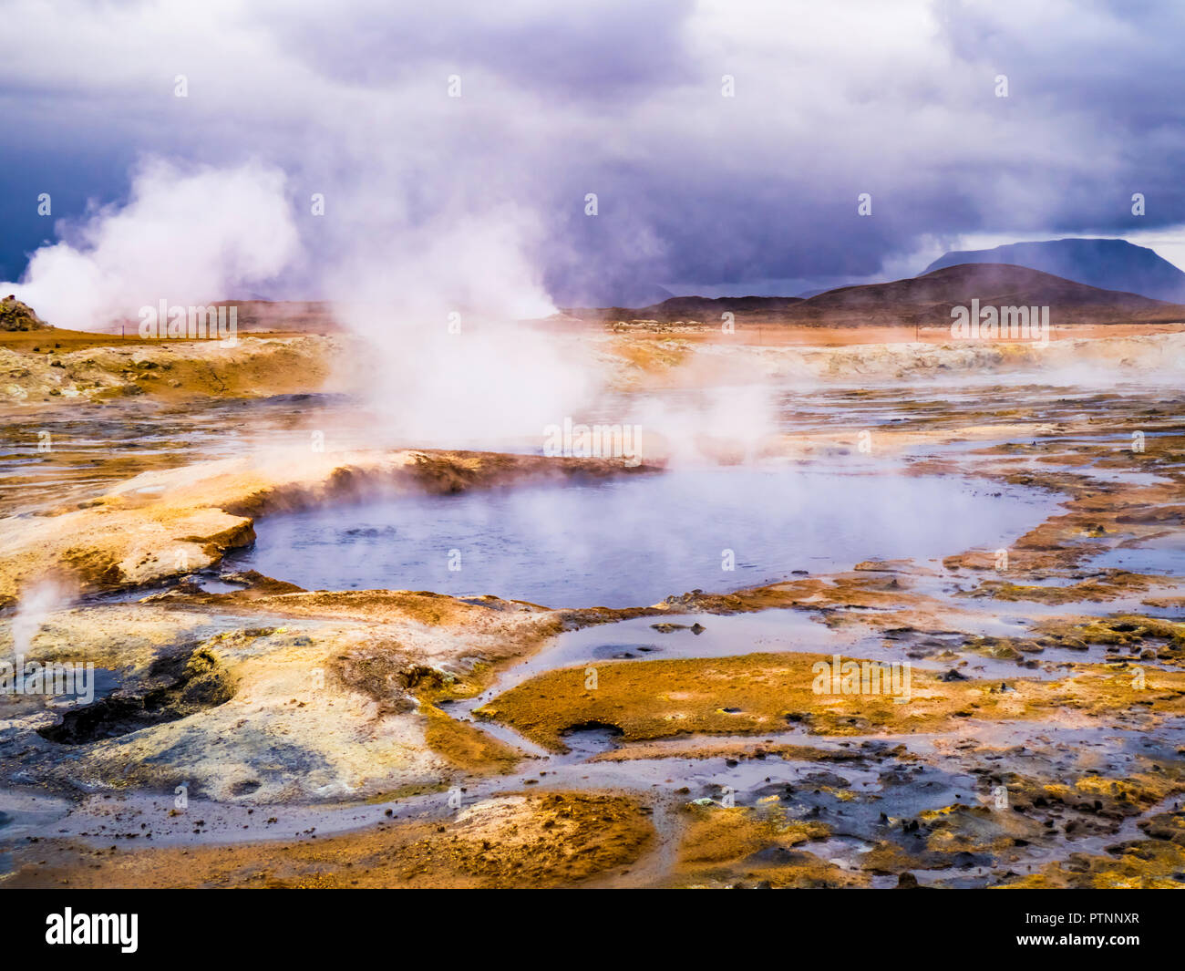 Thermal gas coming out from the ground at Hverir geothermal area in ...
