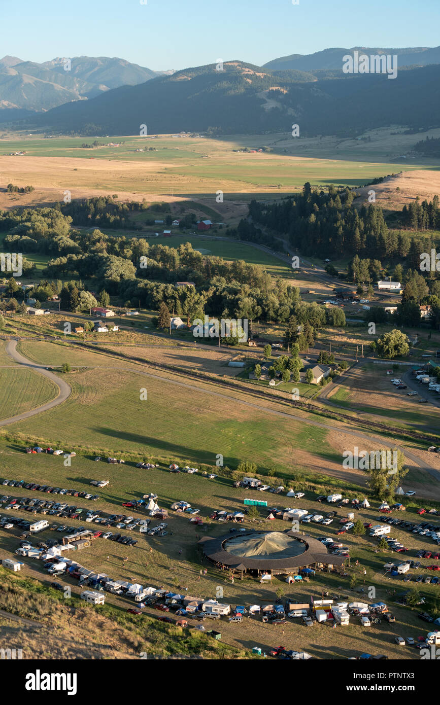 View from Tick Hill of the Tamkaliks Pow Wow in Wallowa, Oregon Stock ...