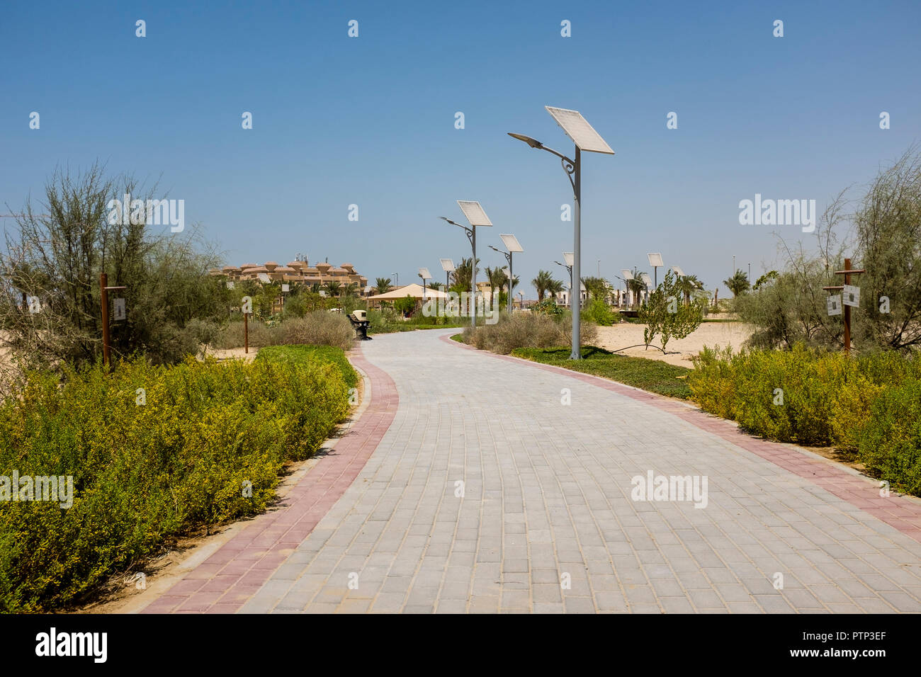 Urban pathway in the Jumeirah Village Circle district of Dubai, UAE ...
