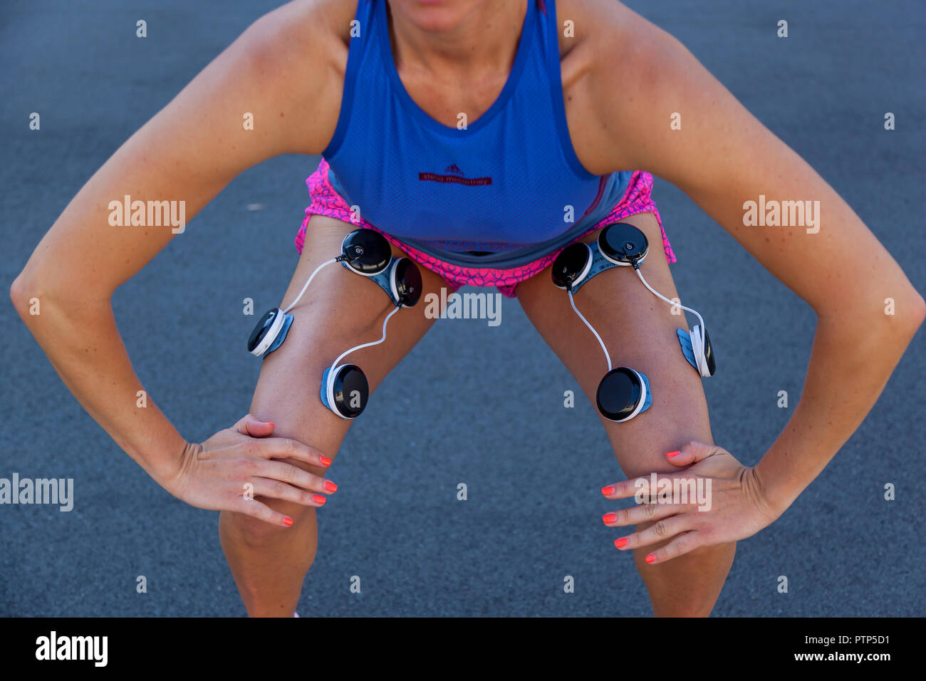 Kiev Ukraine September 21, 2018: Compex pacemaker for fitness. Install ...