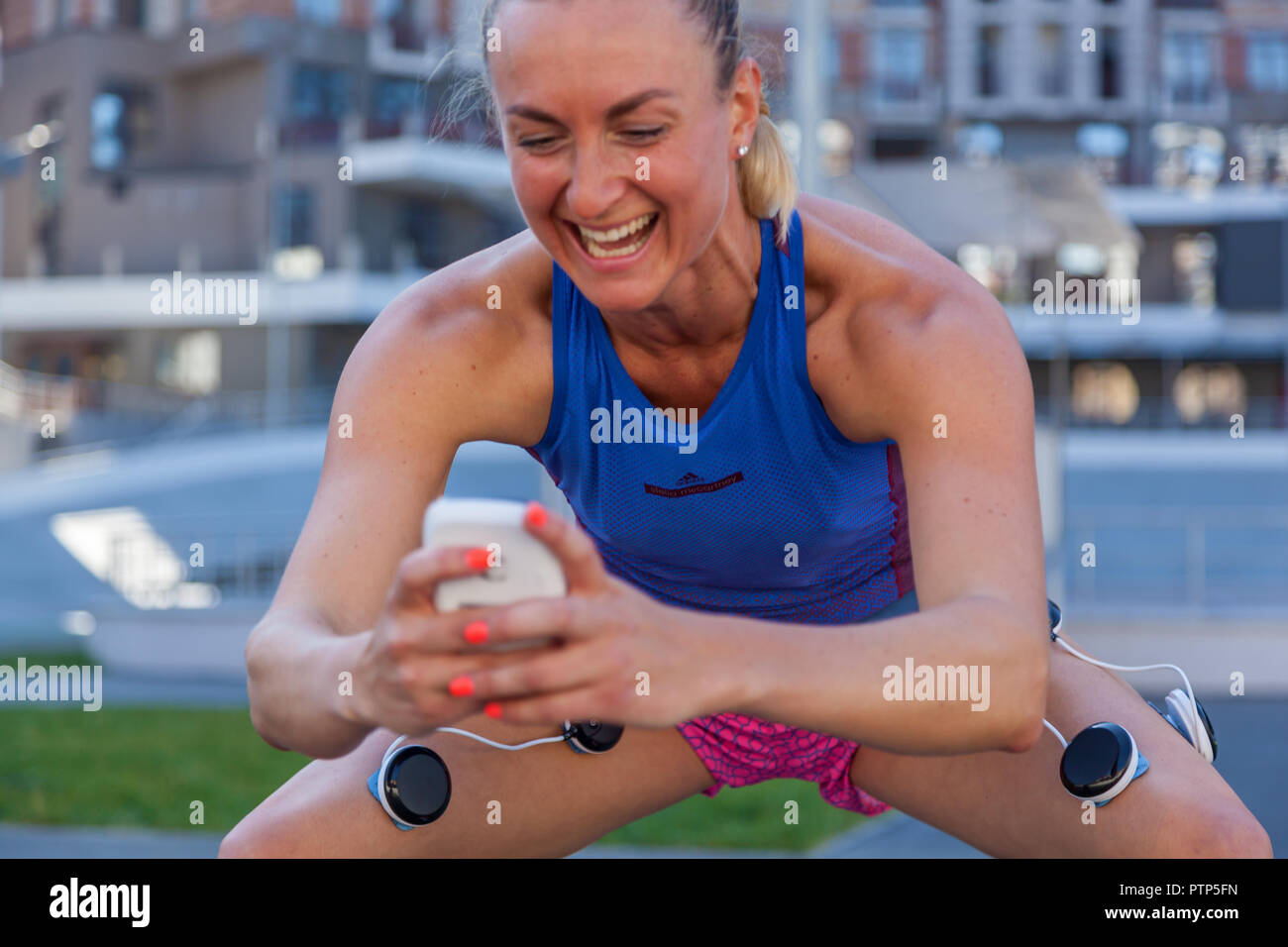 Kiev Ukraine September 21, 2018: Compex pacemaker for fitness. Install ...