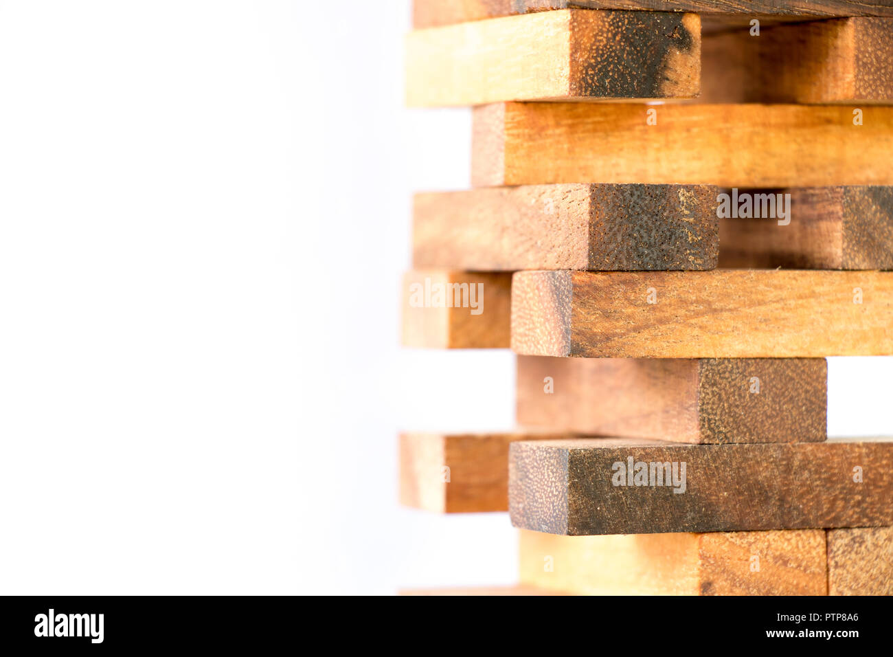 Wood block stack up as tower on white background Stock Photo - Alamy