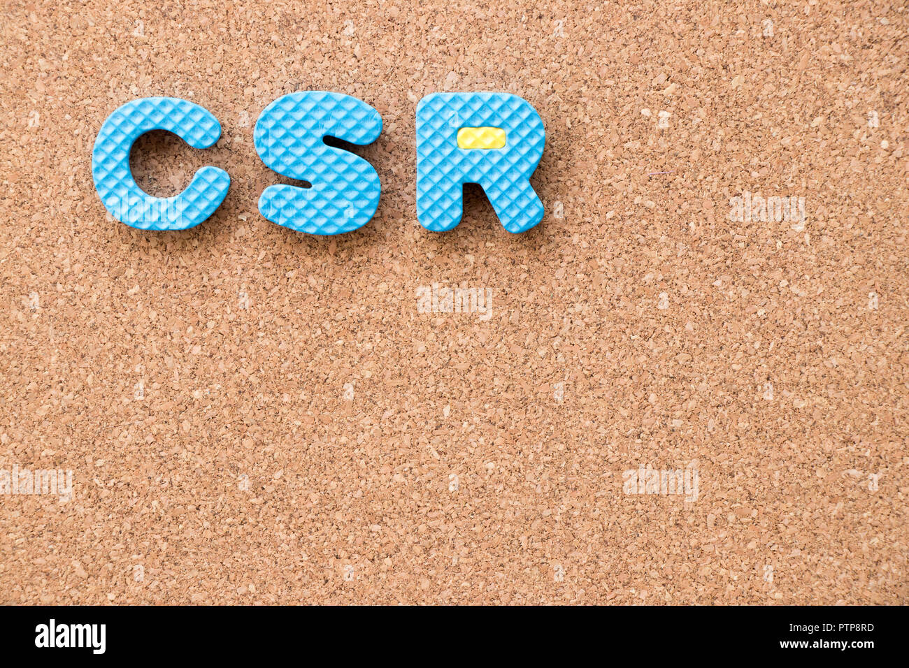 Color toy foam alphabet in word CSR (Abbreviation of corporate social ...