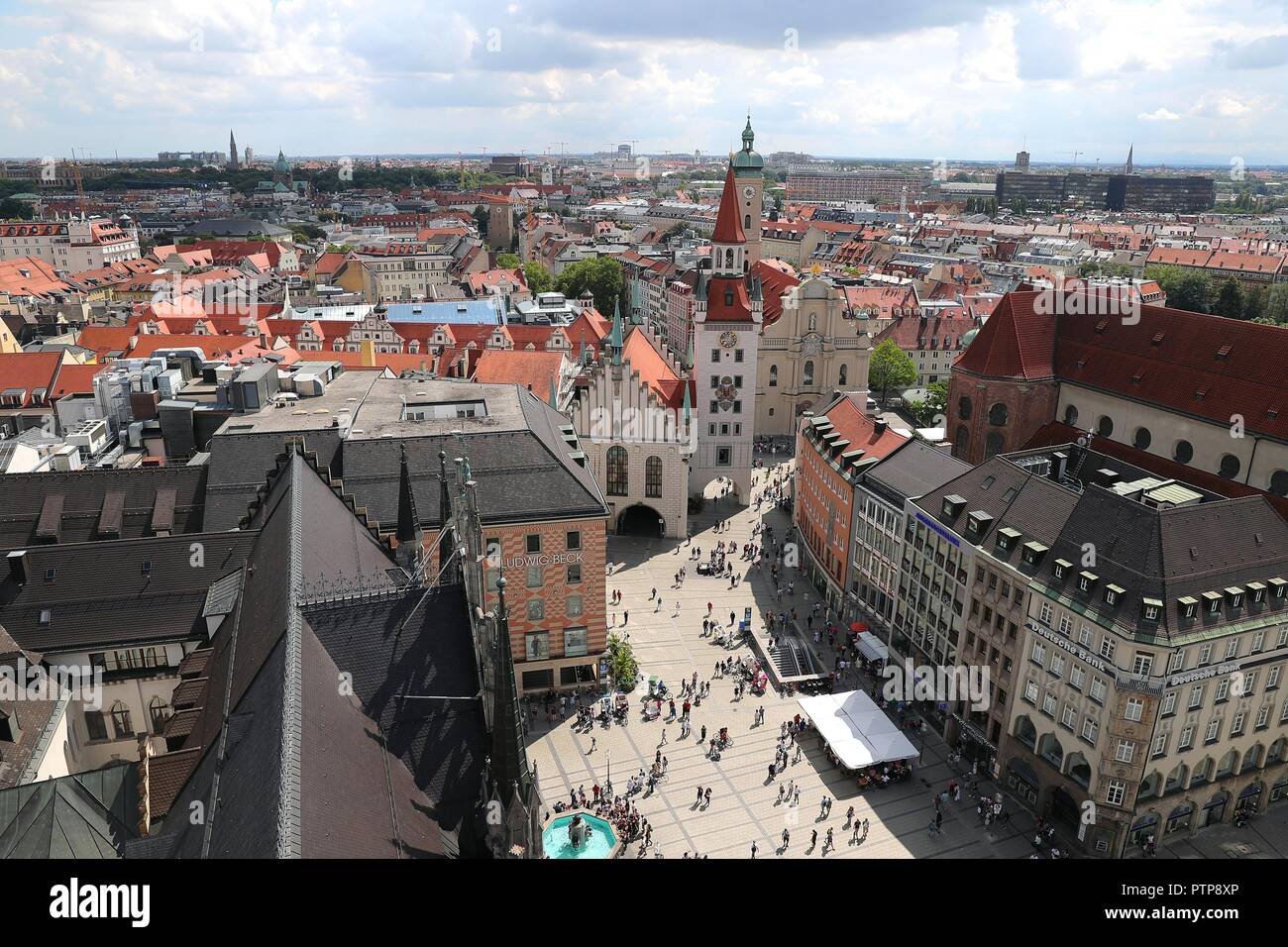 Marienplatz (Mary's Square) and Alter Rathaus old townhall, aerial view ...