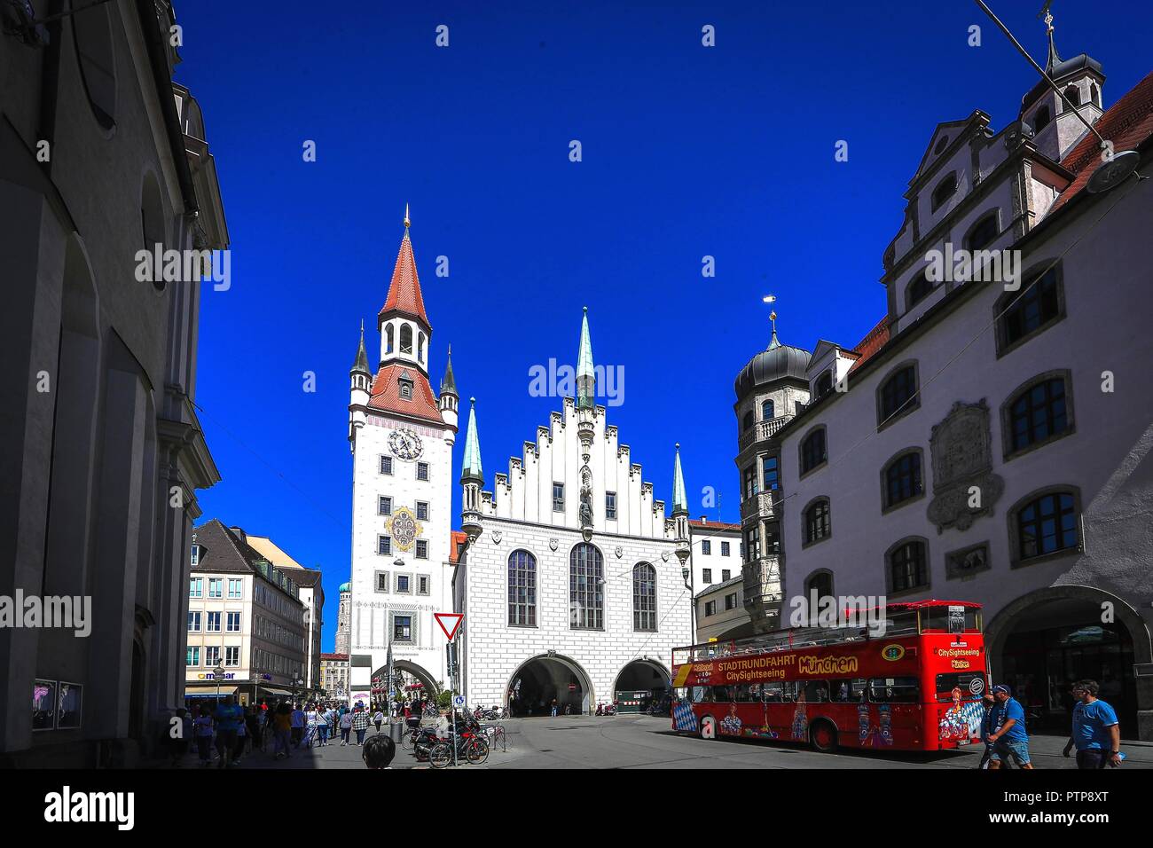 Marienplatz (Mary's Square) and Alter Rathaus old townhall, aerial view ...