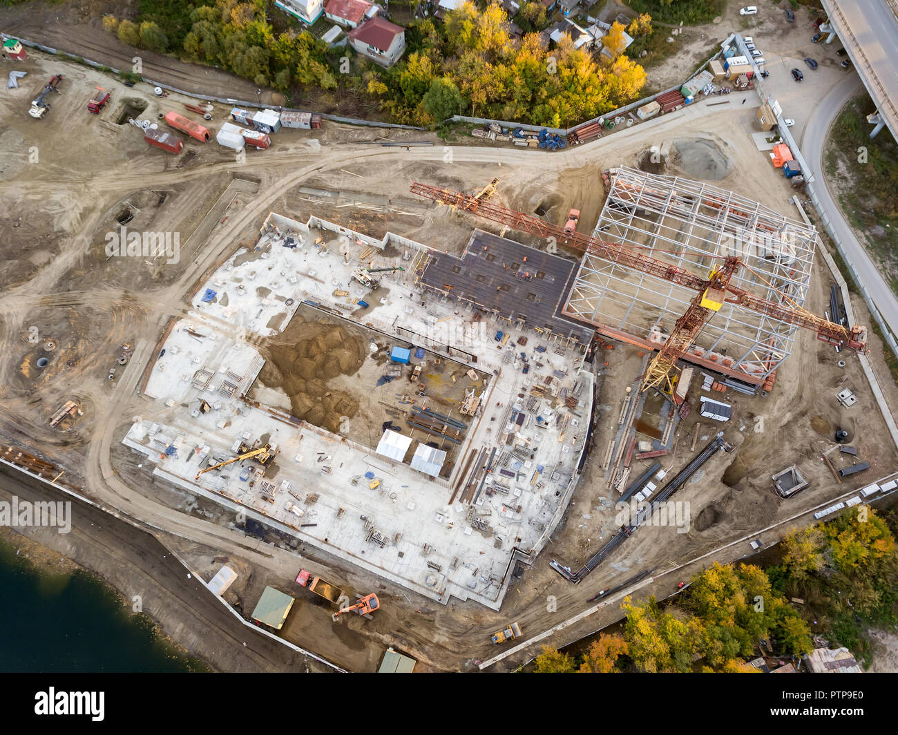 Aerial top view of an elite building in the center of the city with ...