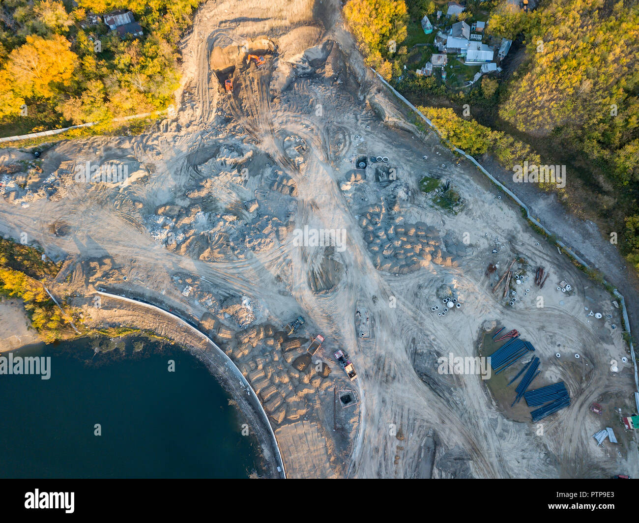 The top view of the construction site at the initial stage of ...