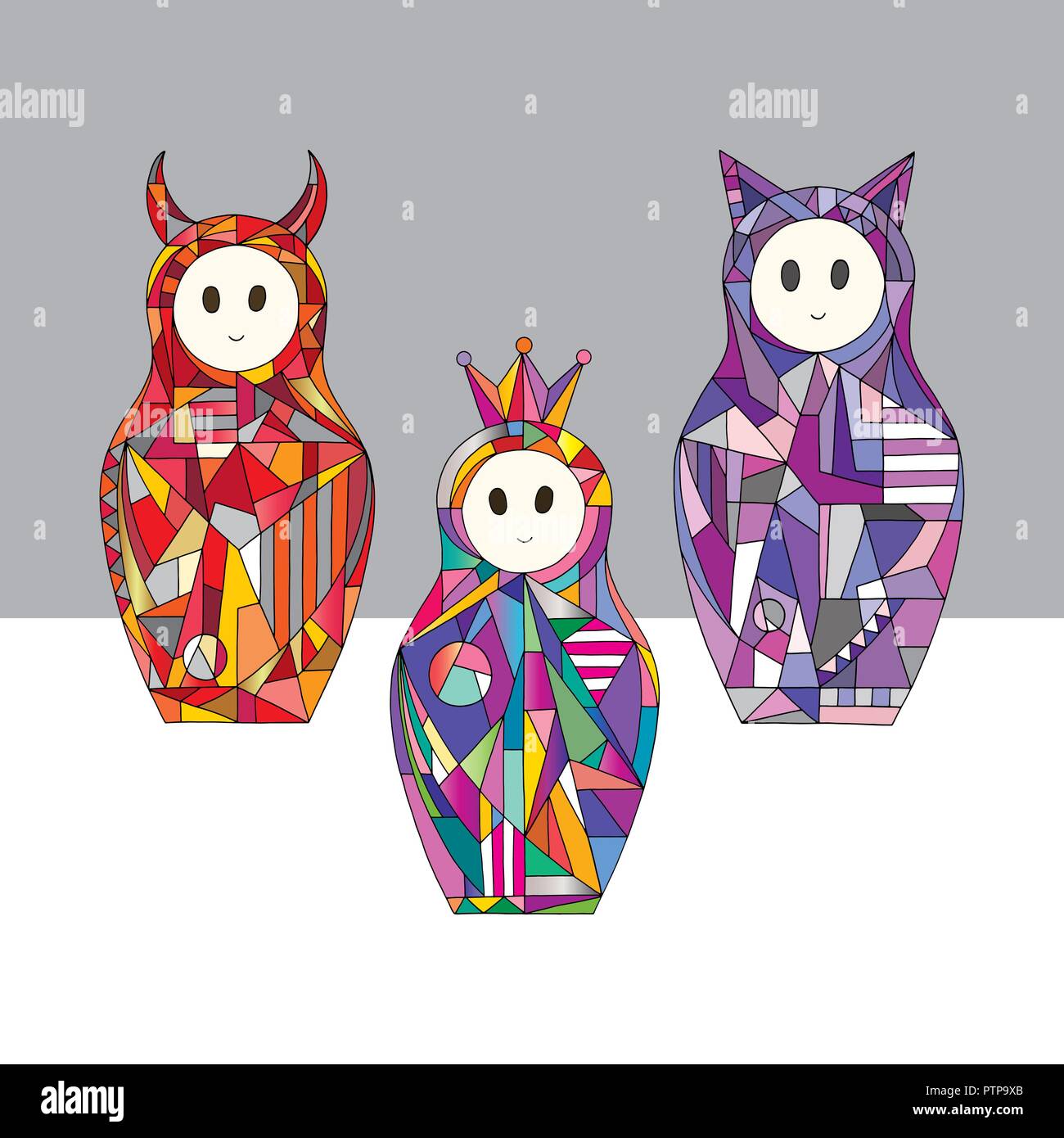 Abstract girls characters vector illustrations. Hand drawn nesting ...