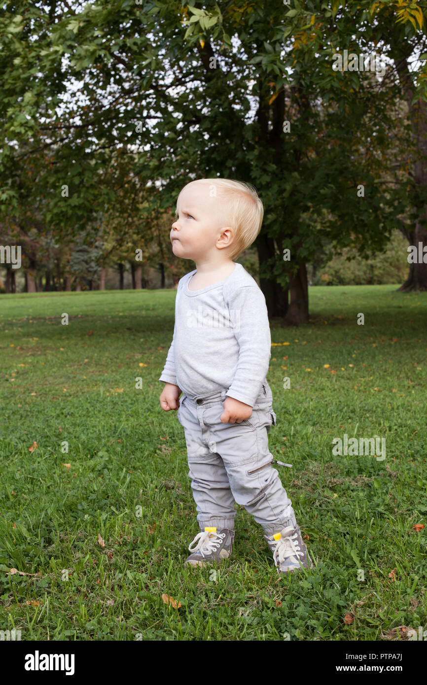 Little baby boy walking in park outdoor Stock Photo - Alamy