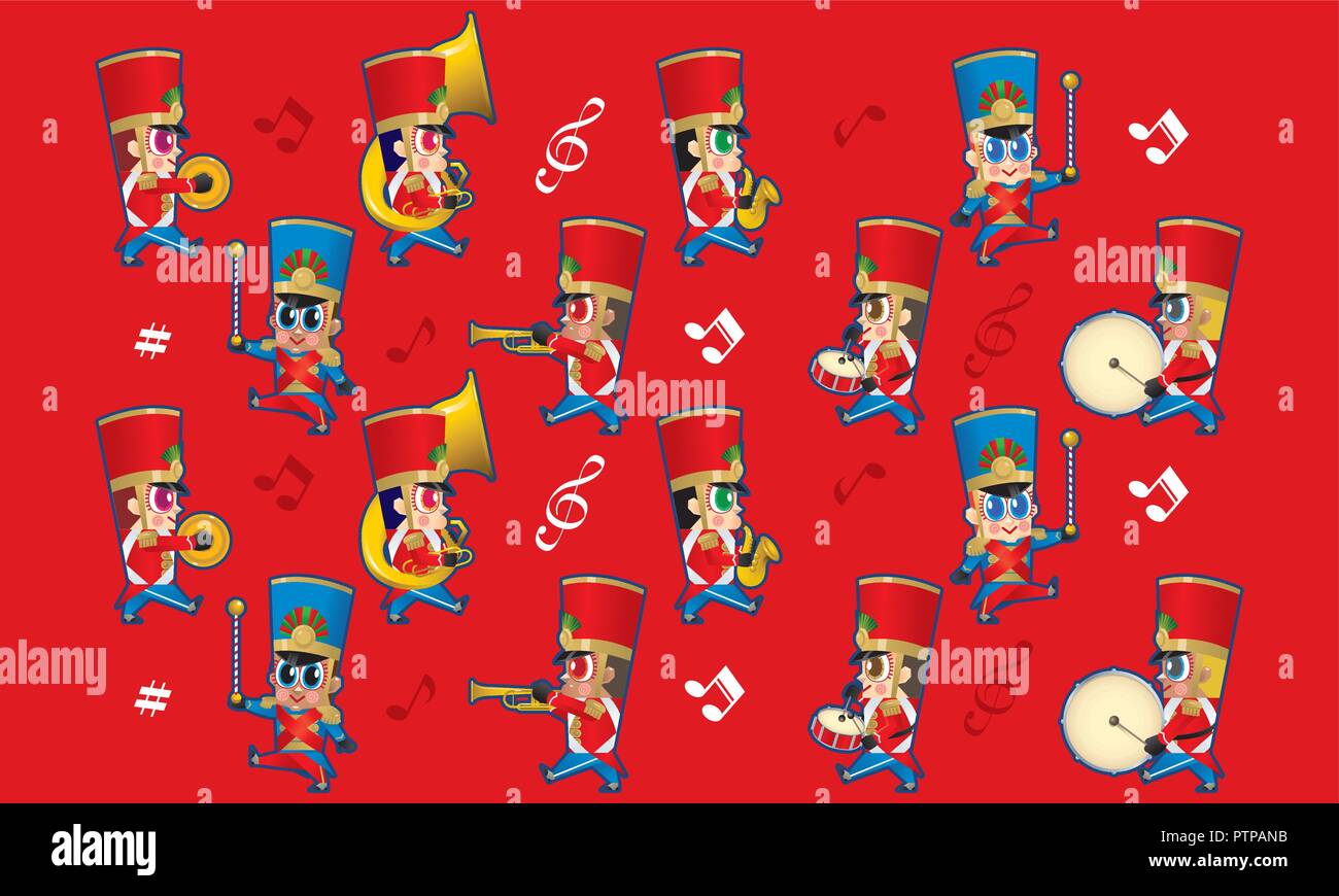 A marching cute brass band with various kind of instruments. With ...