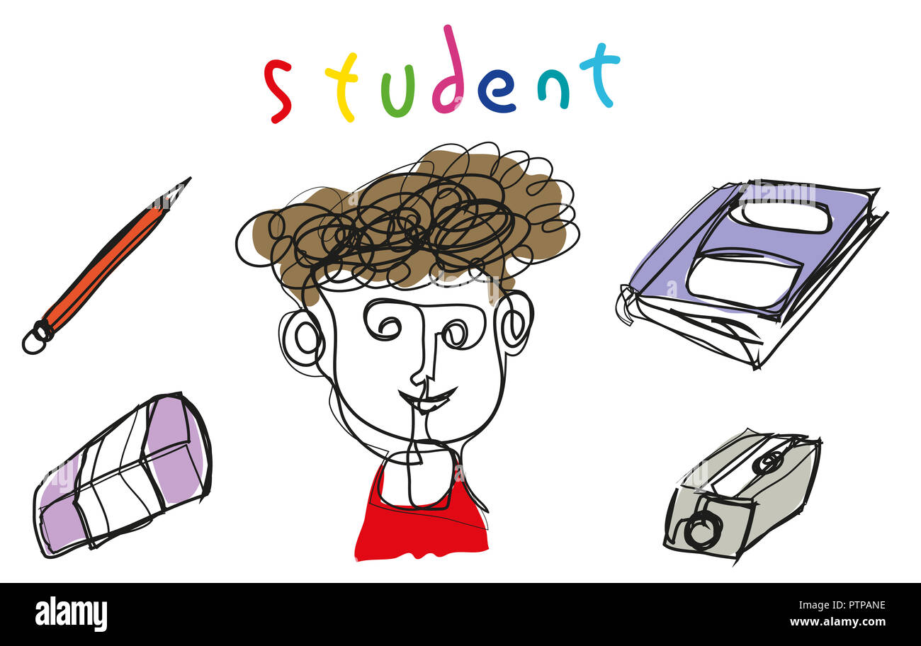 Simple line illustration student. Simple line illustration student with ...