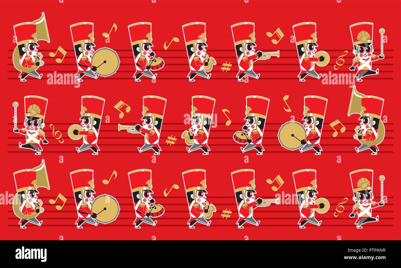 A marching cute brass band with various kind of instruments. With ...