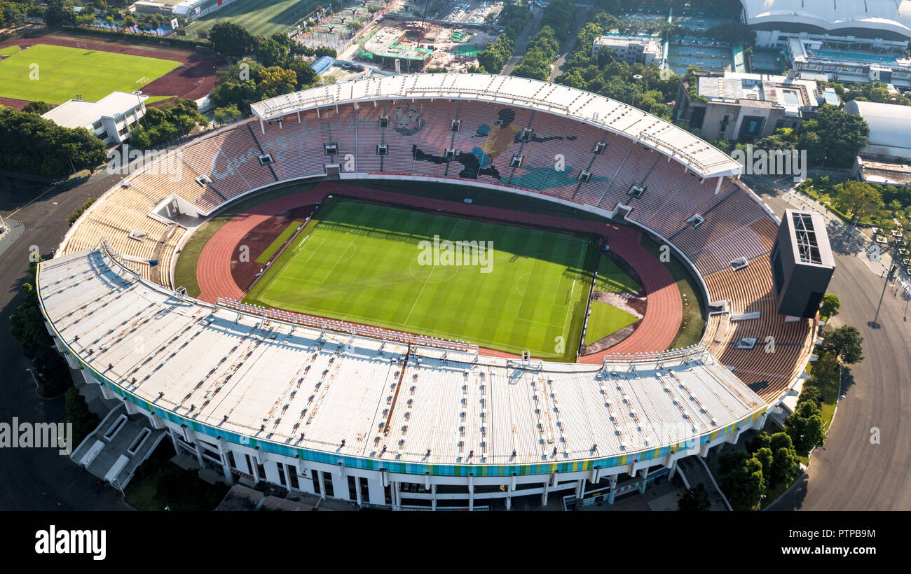 Aerial photograph of the stadium of Guangzhou Sports Center, China ...
