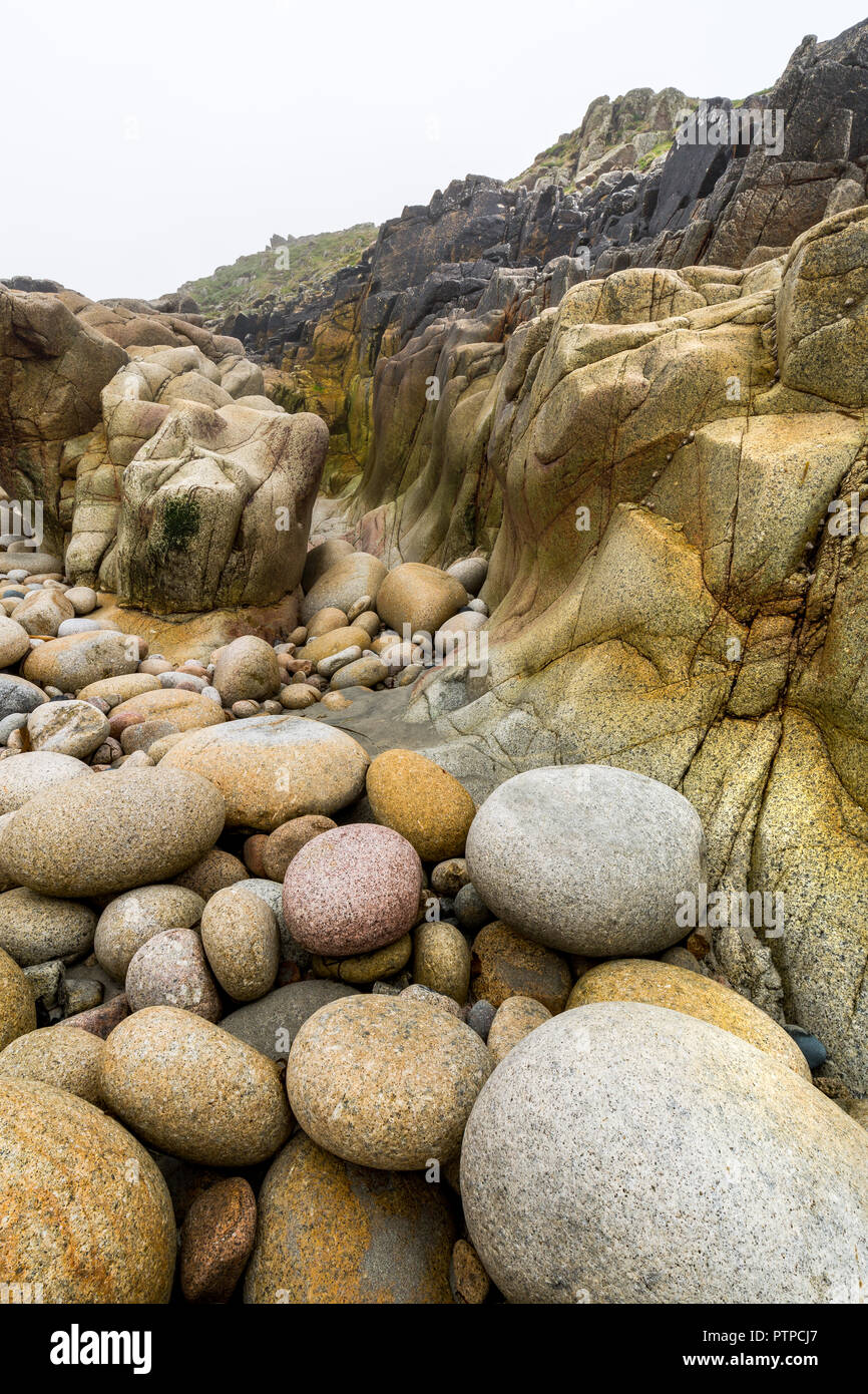 Beach Boulders and Rock Formations, Porth Nanven, Cornwall Stock Photo ...