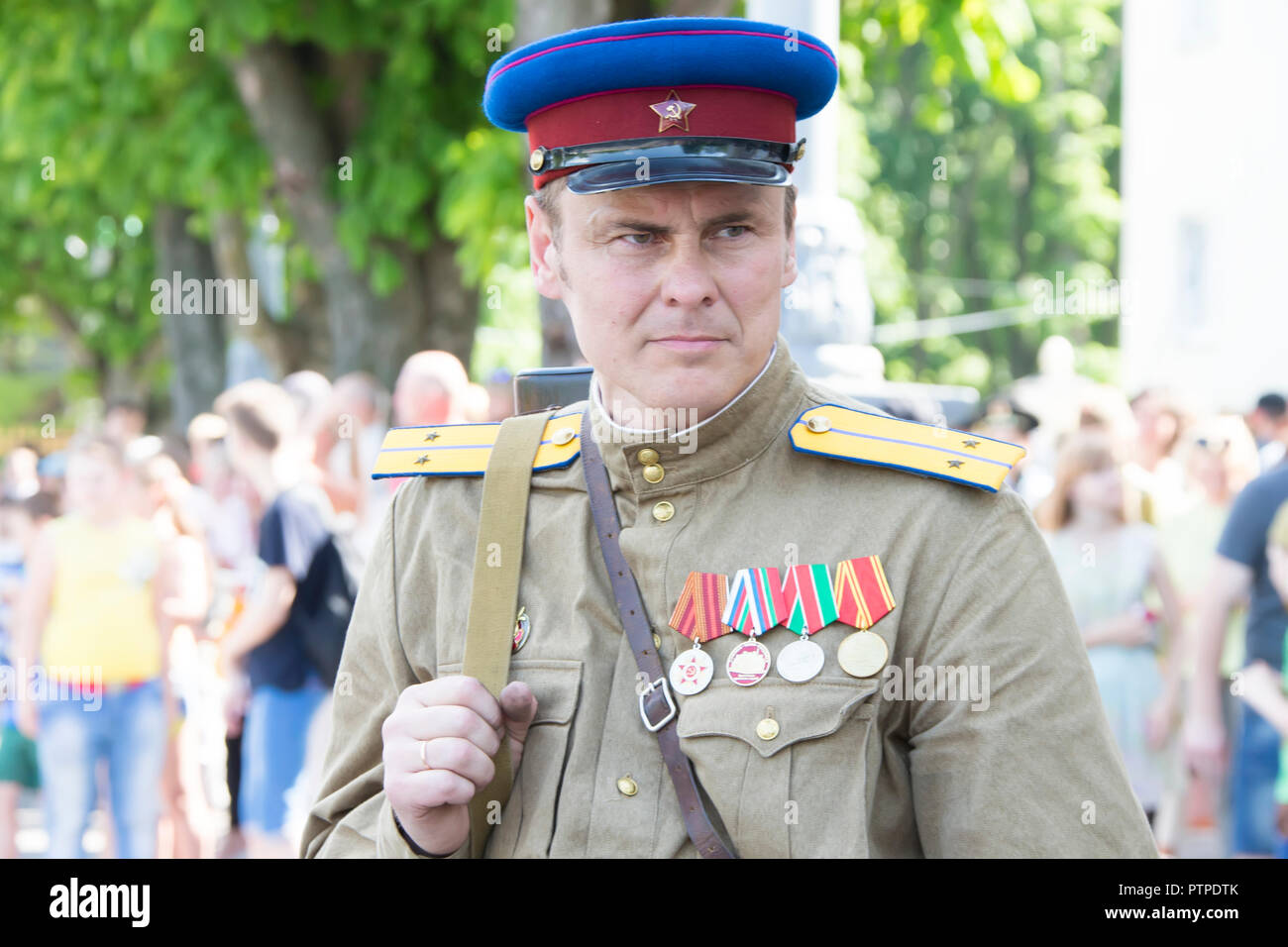 Belarus, Gomel. May 9, 2018. Victory Day. Historical reconstruction in ...