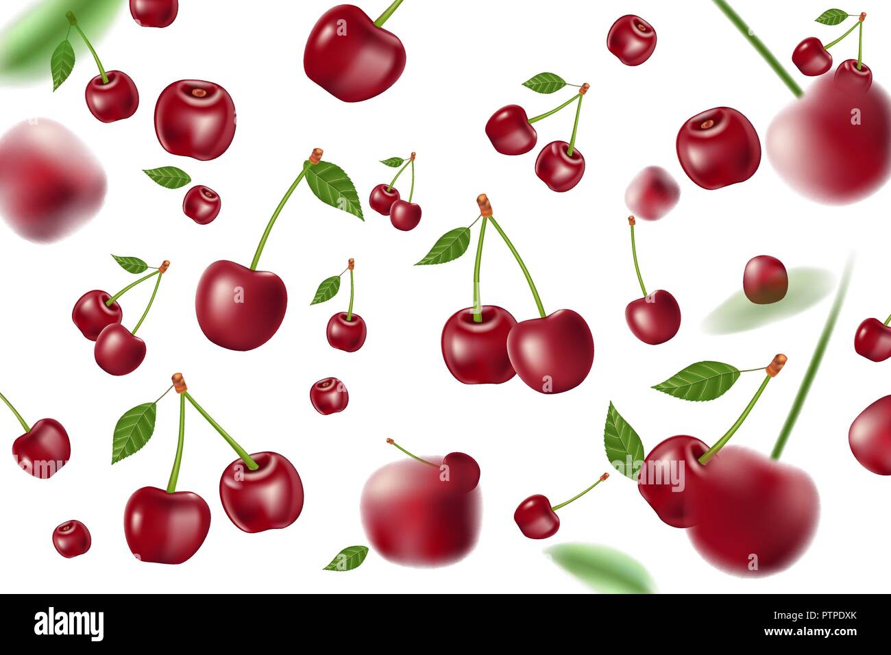 Falling realistic ripe cherry elements. Realistic red cherry with ...