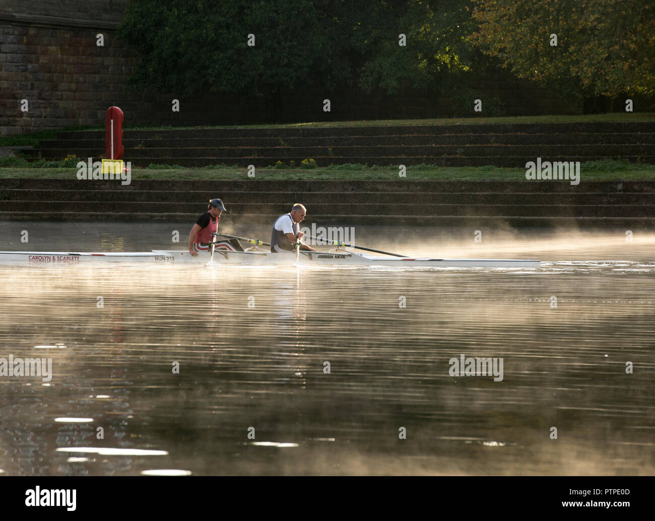 Rowing through the mist on the River Trent at Victoria Embankment in ...