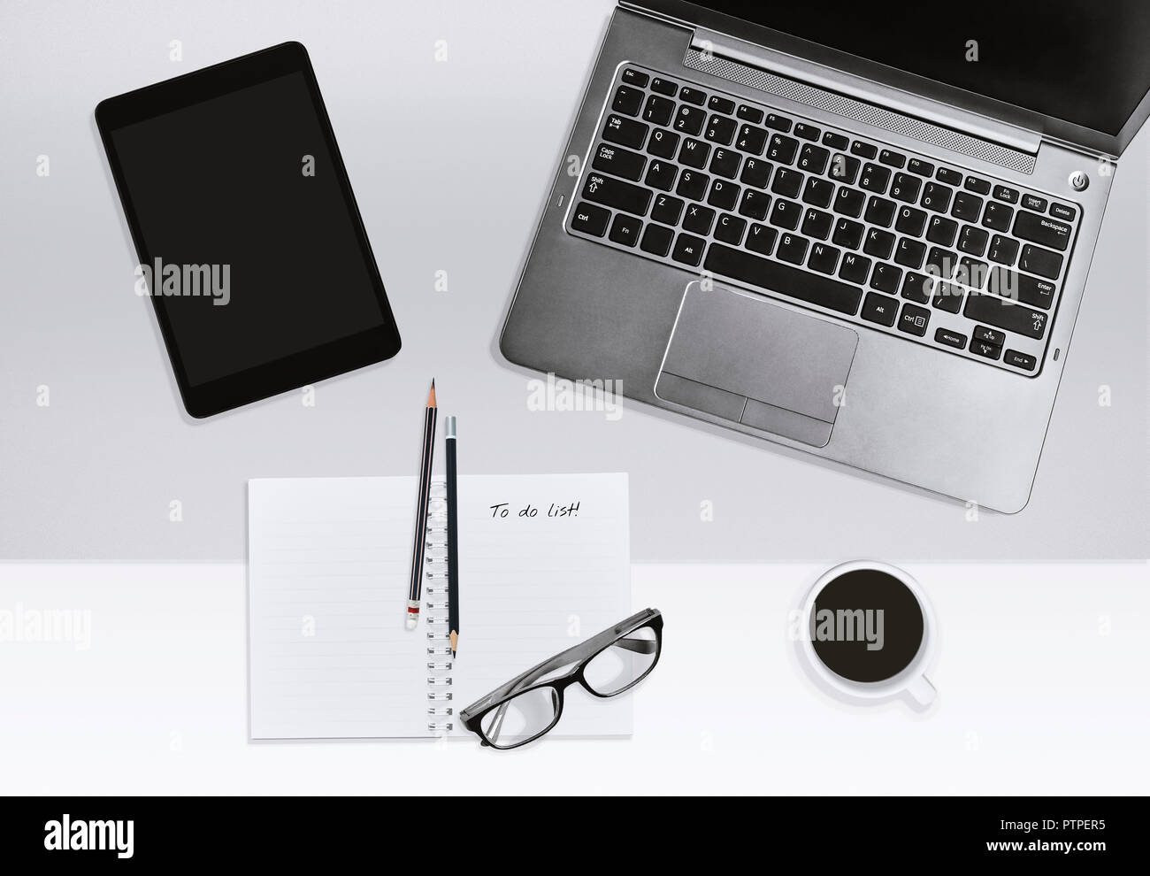 Modern office workplace, Home office business or education concept. Top ...