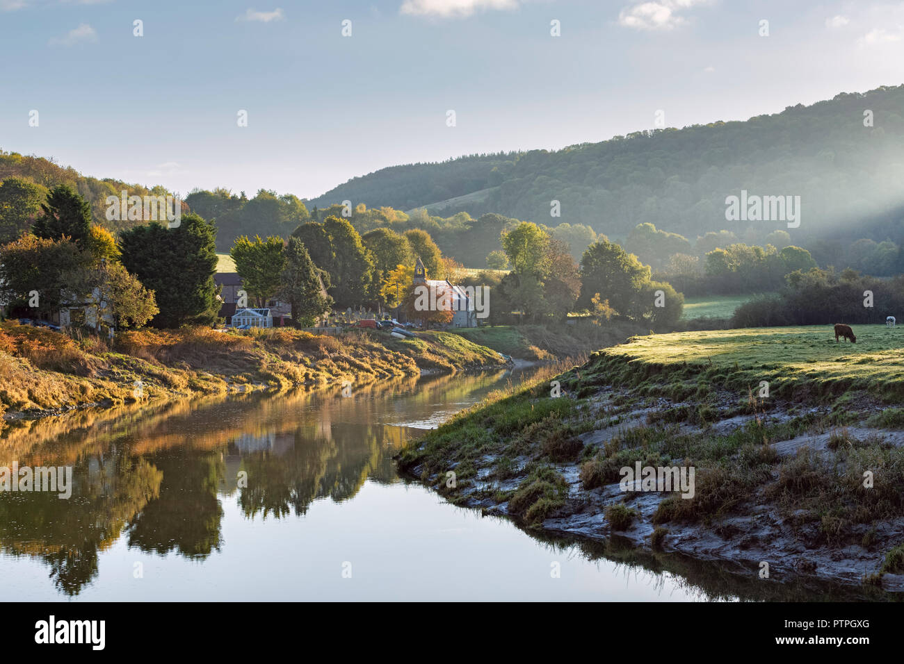 The church of St Michael beside the river Wye in the village of Tintern ...