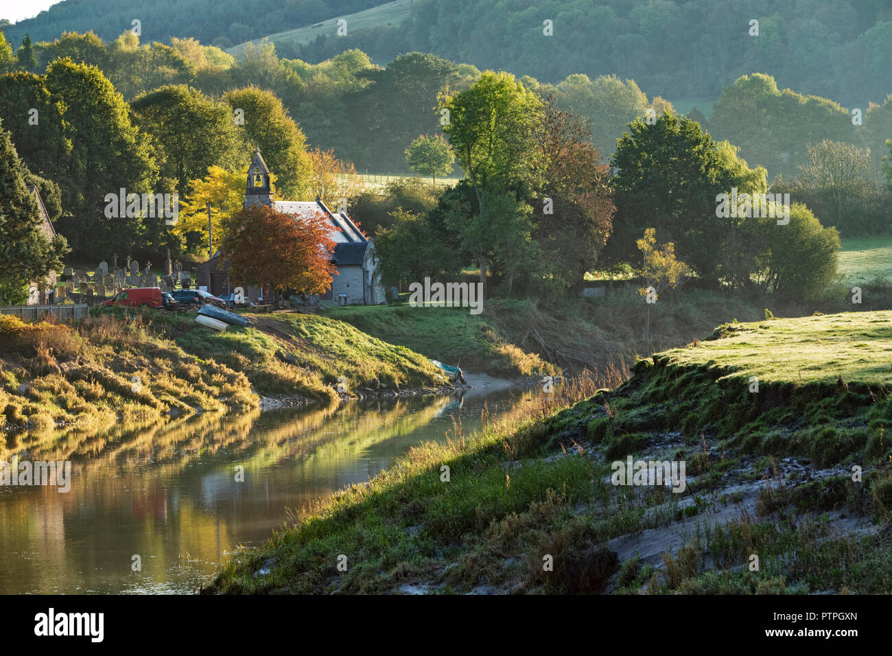 The church of St Michael beside the river Wye in the village of Tintern ...