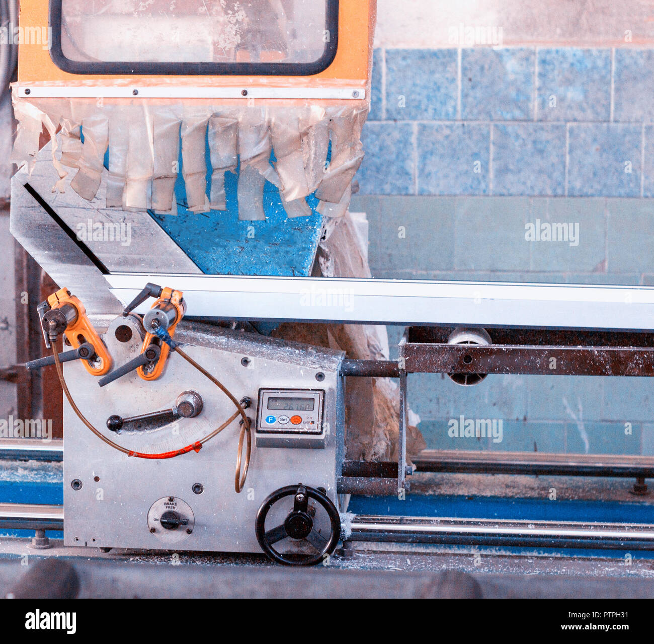 Production of PVC windows, a section of PVC plastic profile on the ...