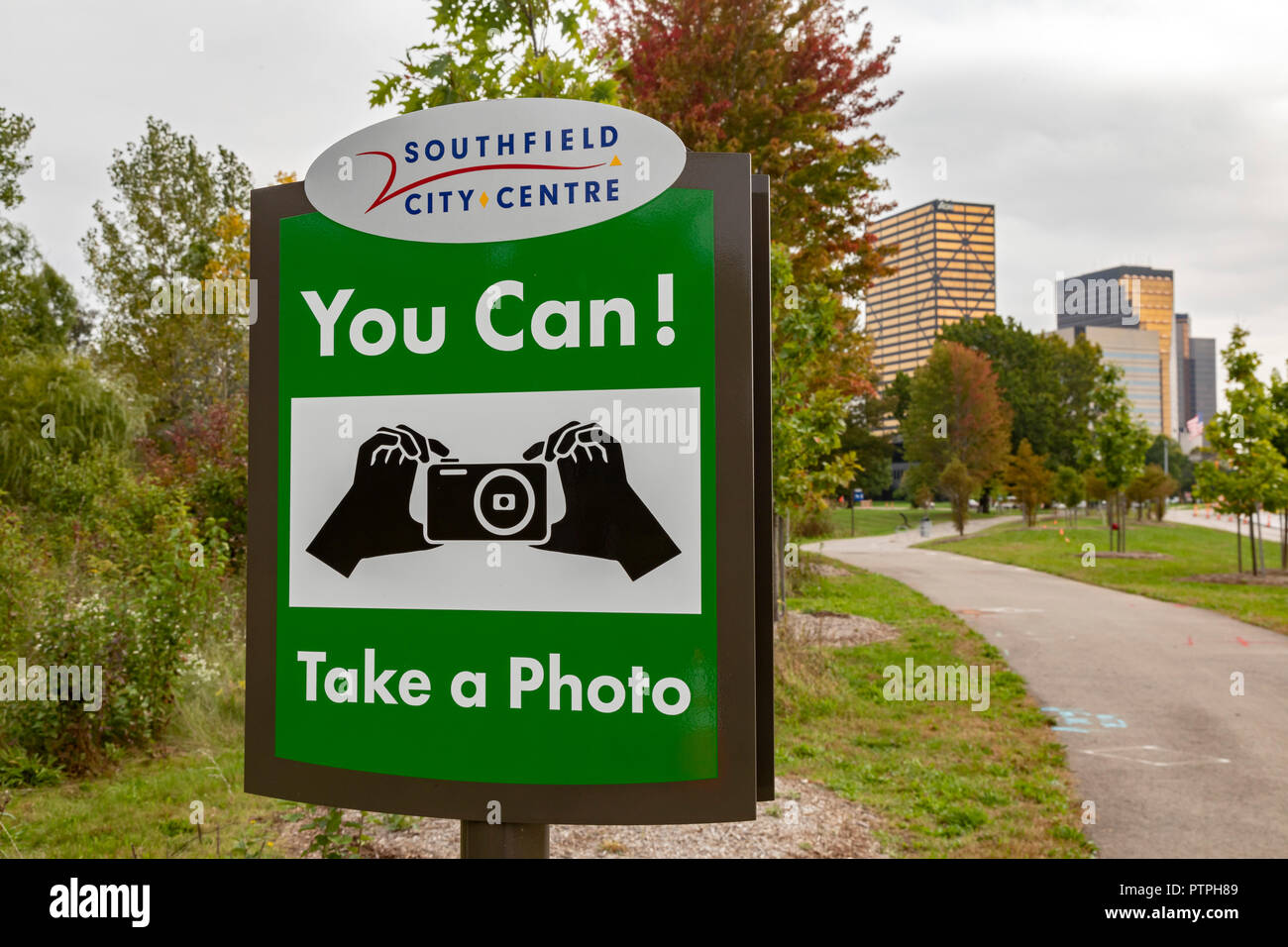 Southfield, Michigan - A sign along a walking path in the Southfield ...