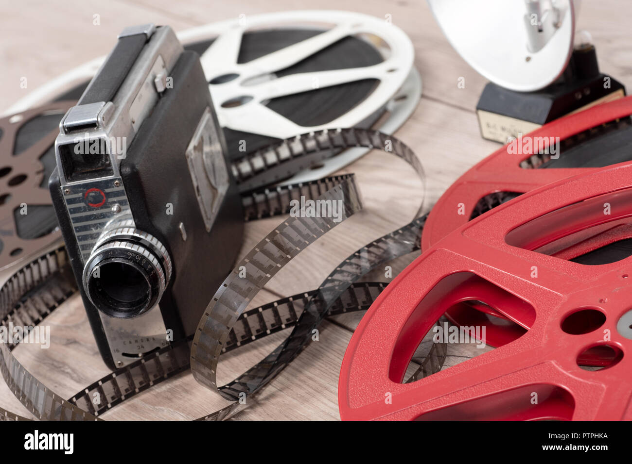 an old movie camera 16mm with reels films Stock Photo - Alamy