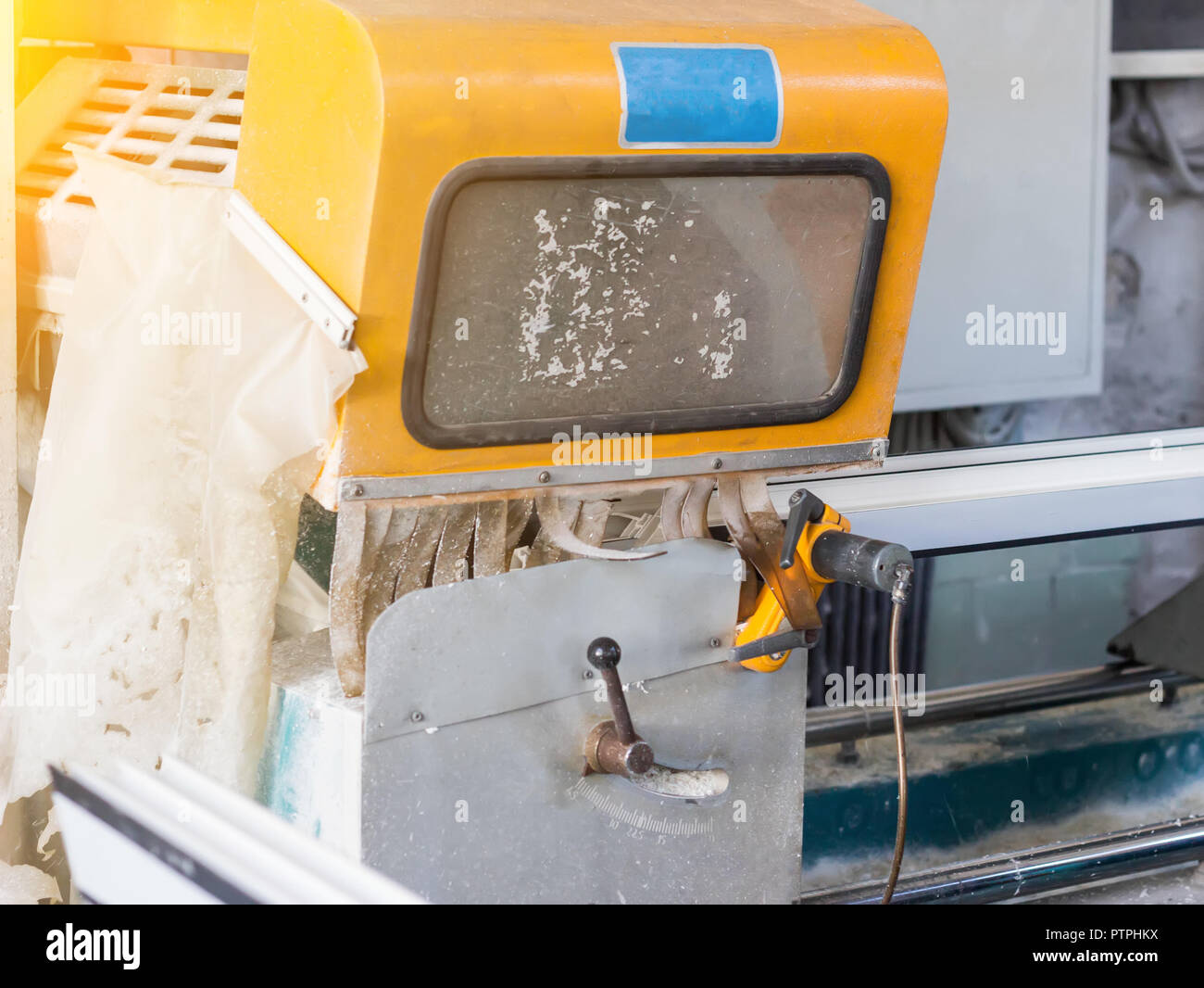 Production of PVC windows, a section of PVC plastic profile on the ...