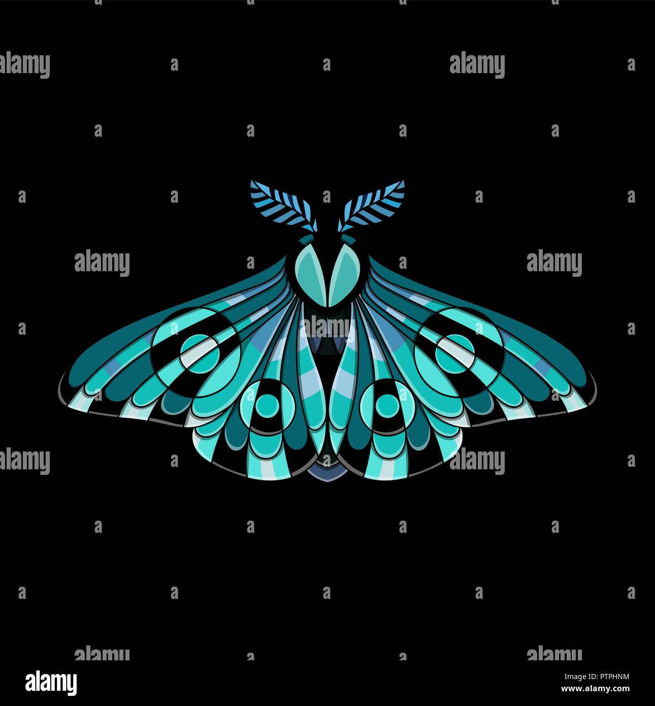Night moth in ethnic style. Vector illustration of a butterfly on a ...