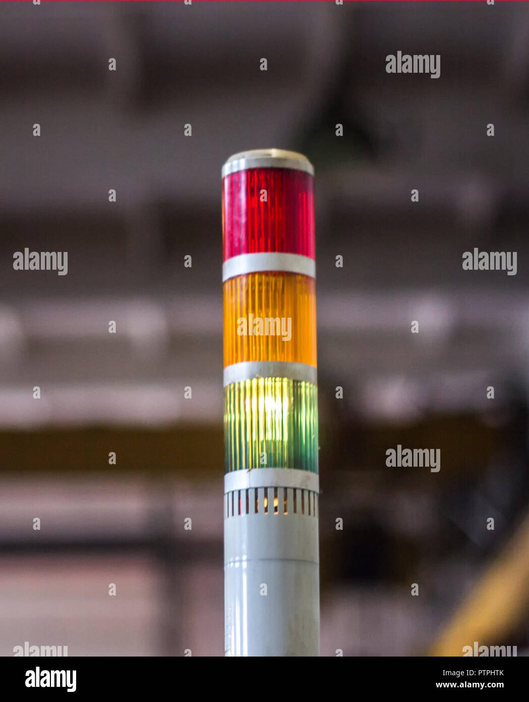 Production traffic light on which the green light is on, close-up ...