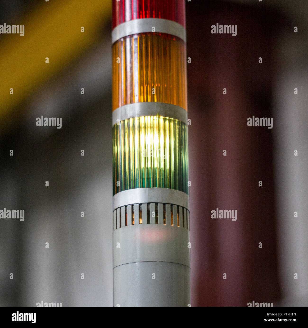 Production traffic light on which the green light is on, close-up ...