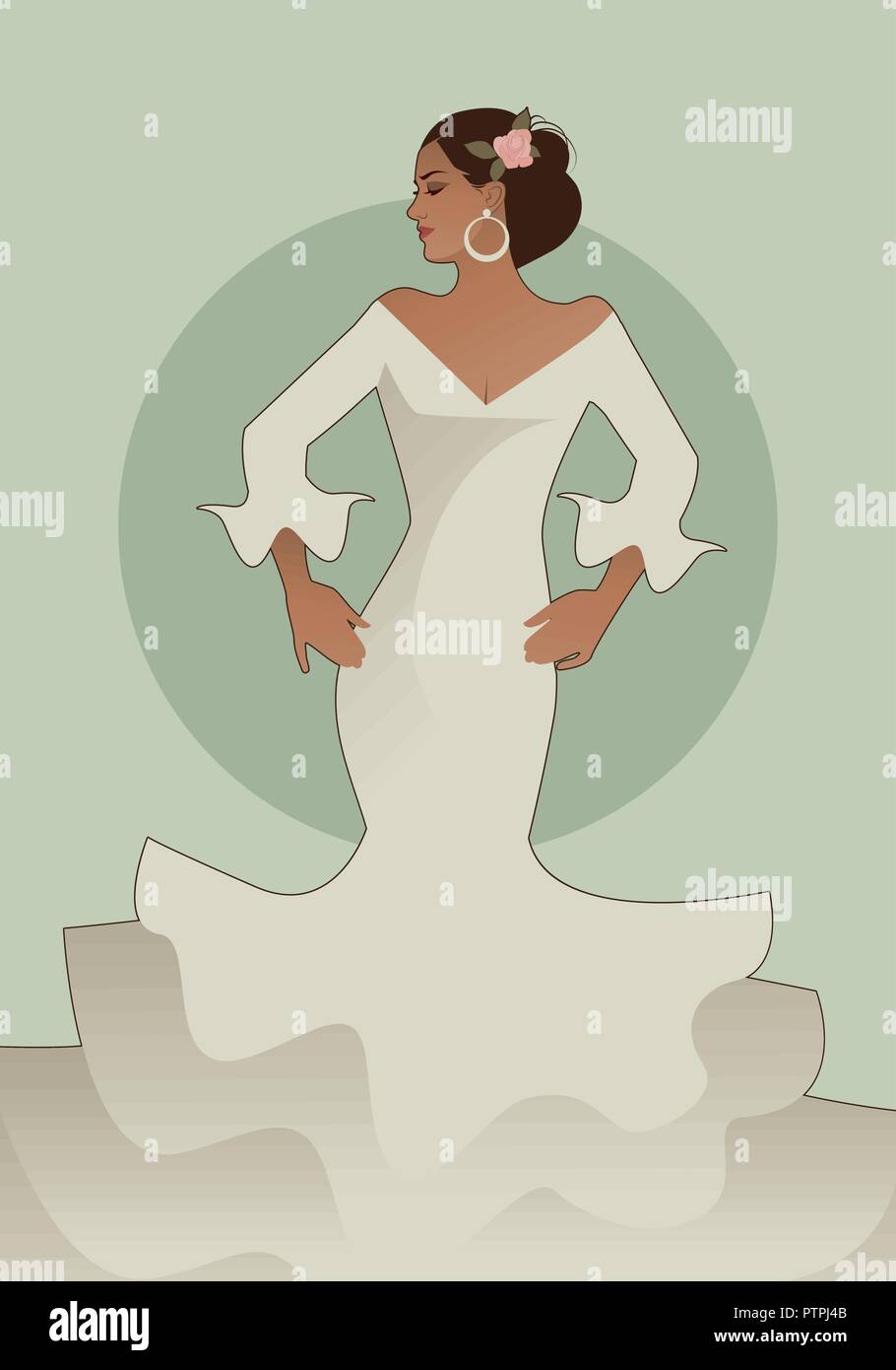 Typical Spanish woman wearing flamenco dress. Vector Illustration Stock ...