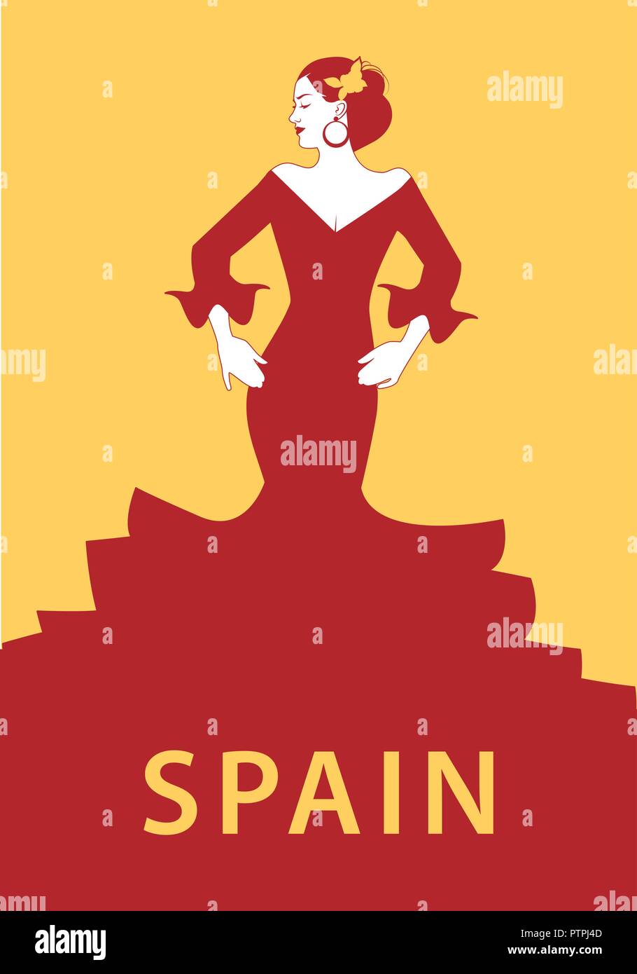 Typical Spanish woman wearing flamenco dress. Vector Illustration Stock ...