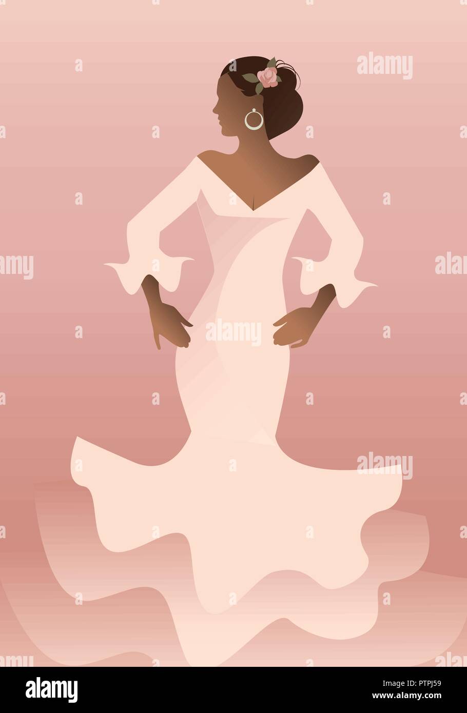 Typical Spanish woman wearing flamenco dress. Vector Illustration Stock ...