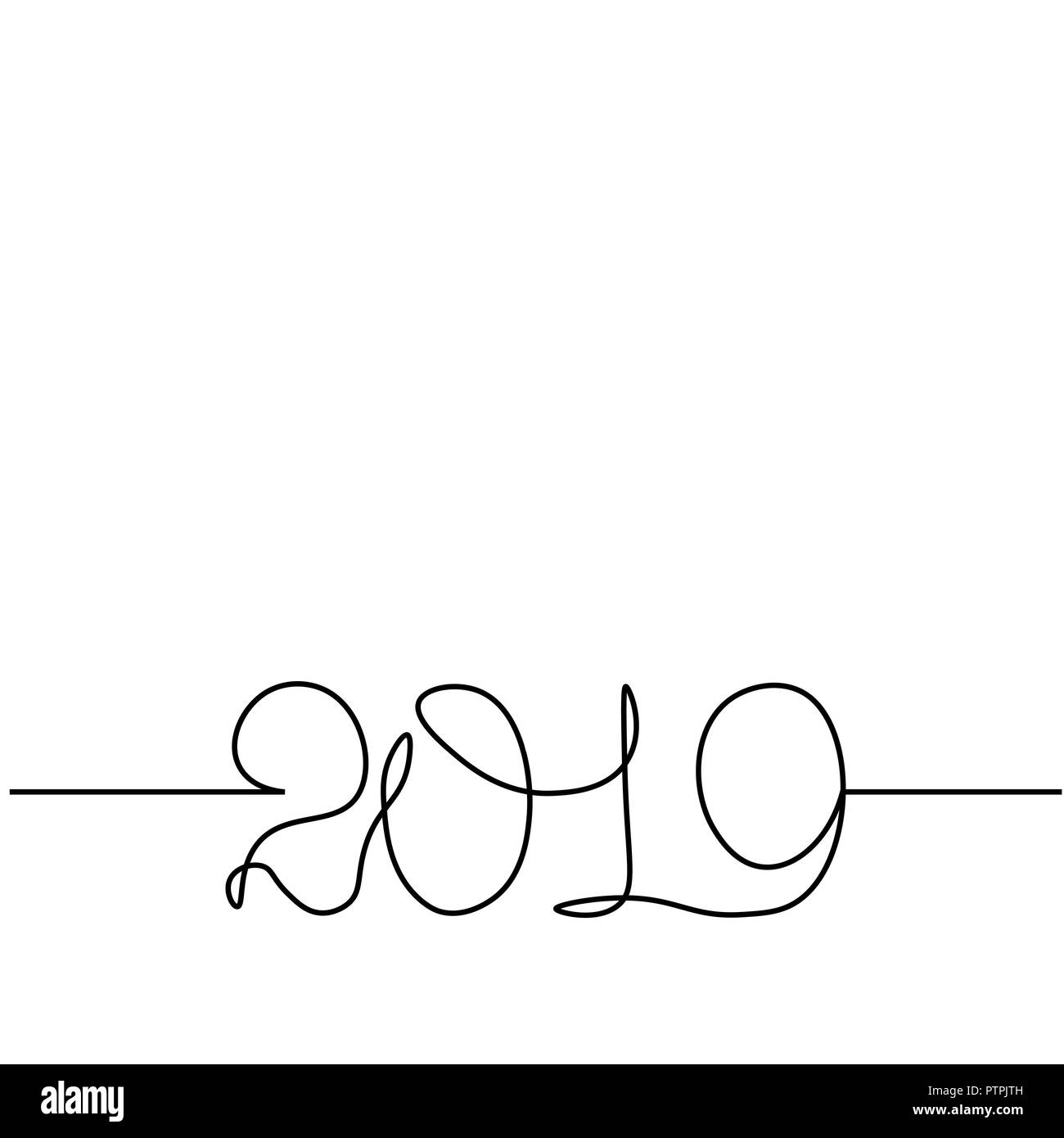 One continuous line drawing 2019. Vector new year illustration isolated ...