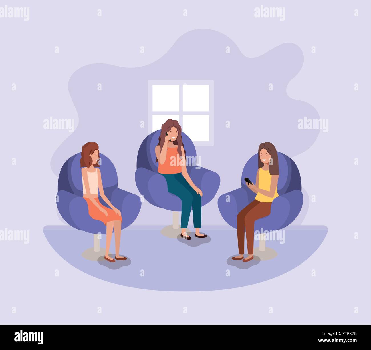 group of women in living room using technology Stock Vector Image & Art ...