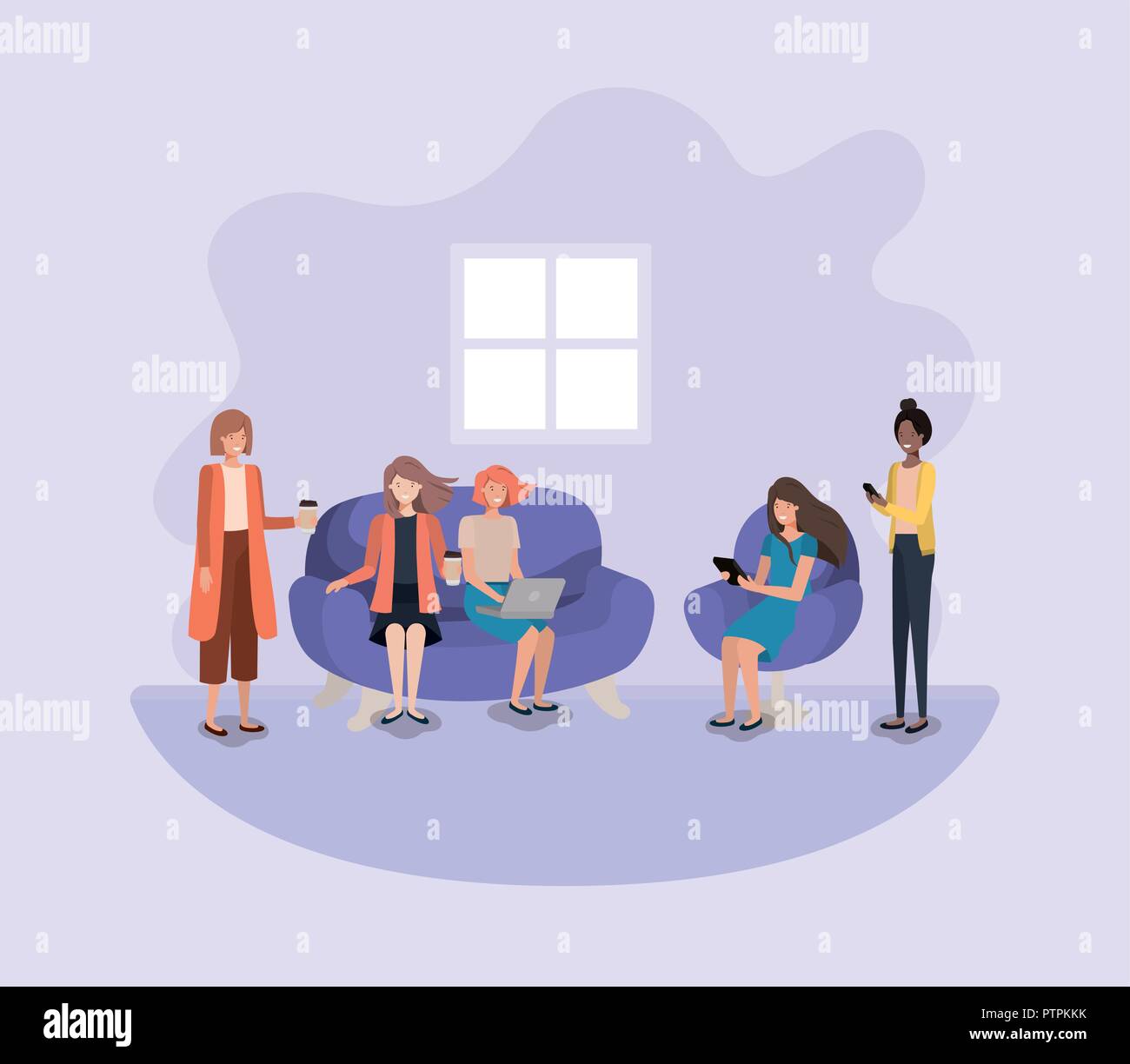 group of women in living room using technology Stock Vector Image & Art ...