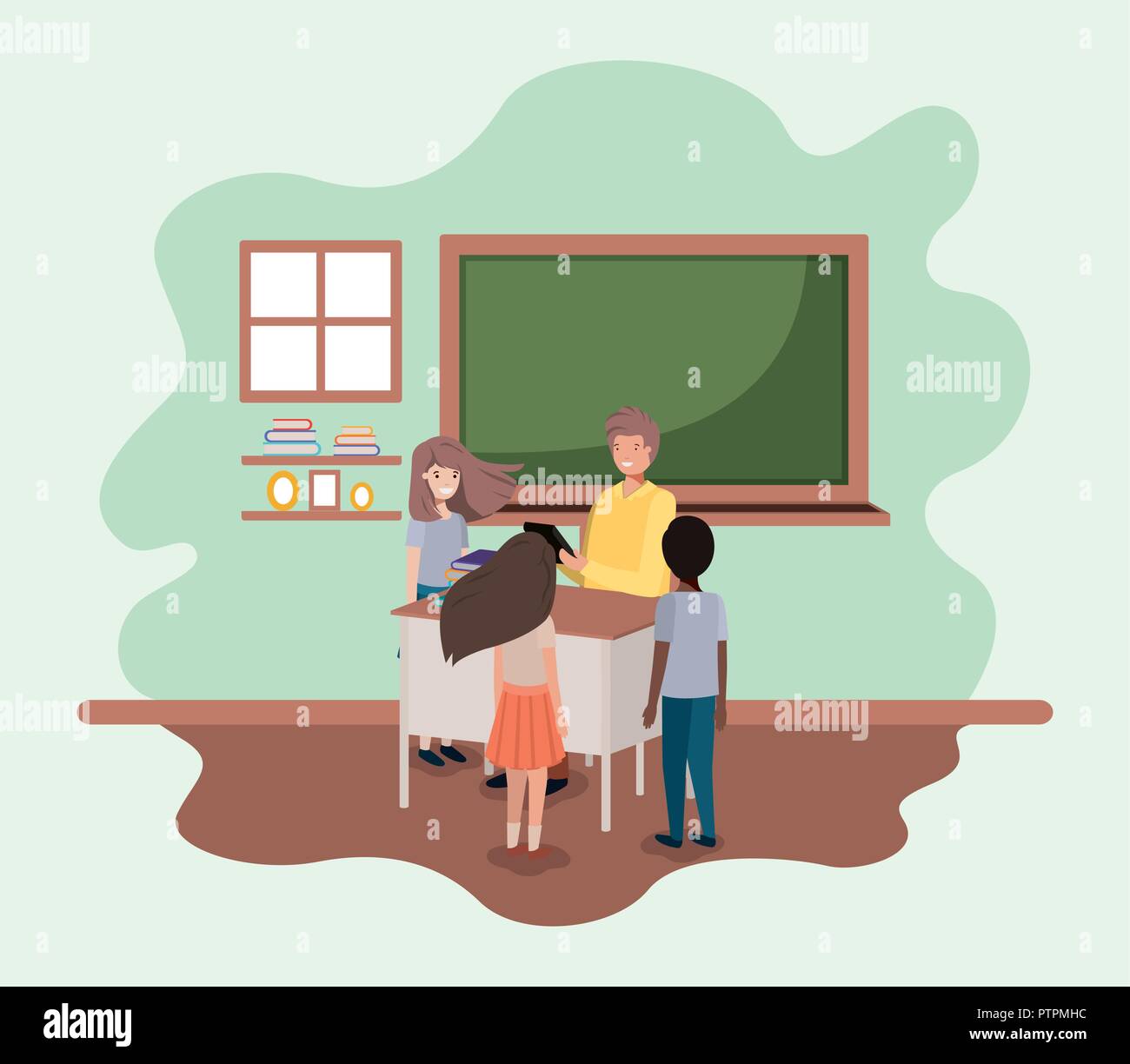 Cartoon Boy Chalkboard Teaching Class Stock Photos & Cartoon Boy ...