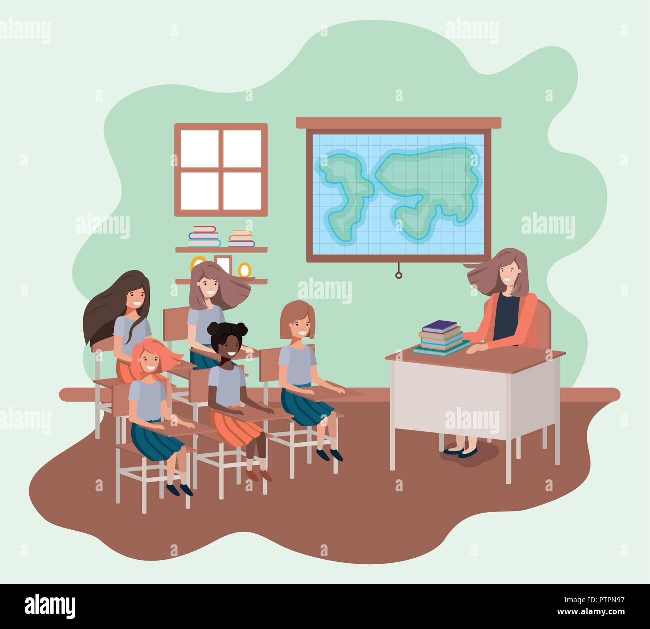 female teacher in the geography class with students Stock Vector Image ...
